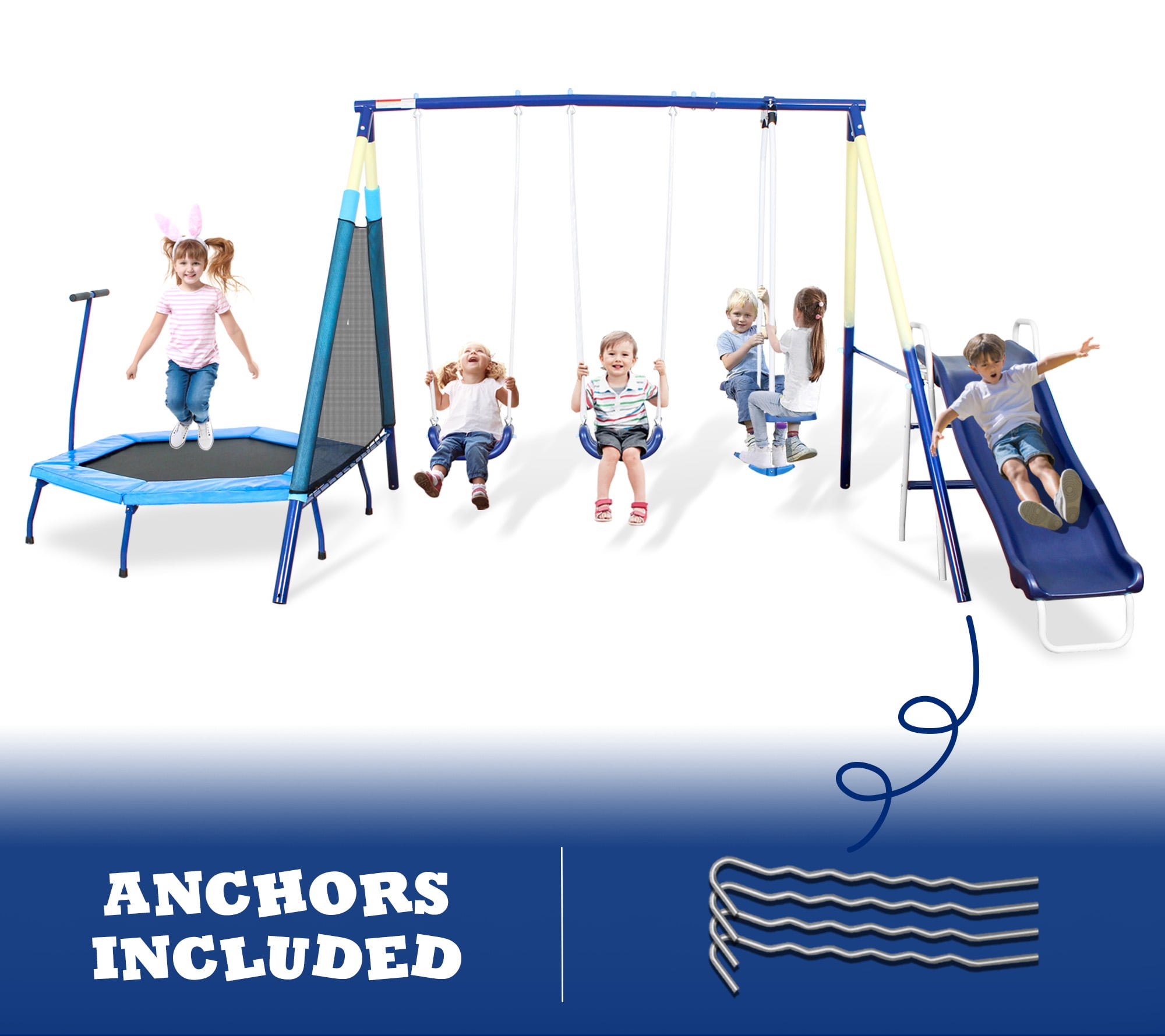 Heavy-Duty 5-in-1 Swing Set: Playground with Double Seats, Slide ...