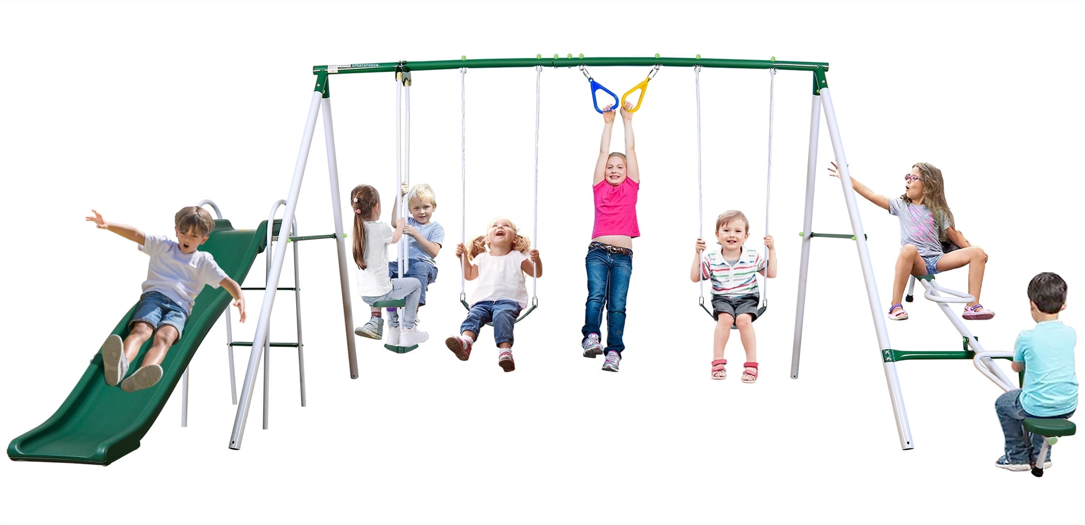 SMkidsport 6-in-1 Outdoor Play Swing Set: Heavy-Duty Metal Playground ...