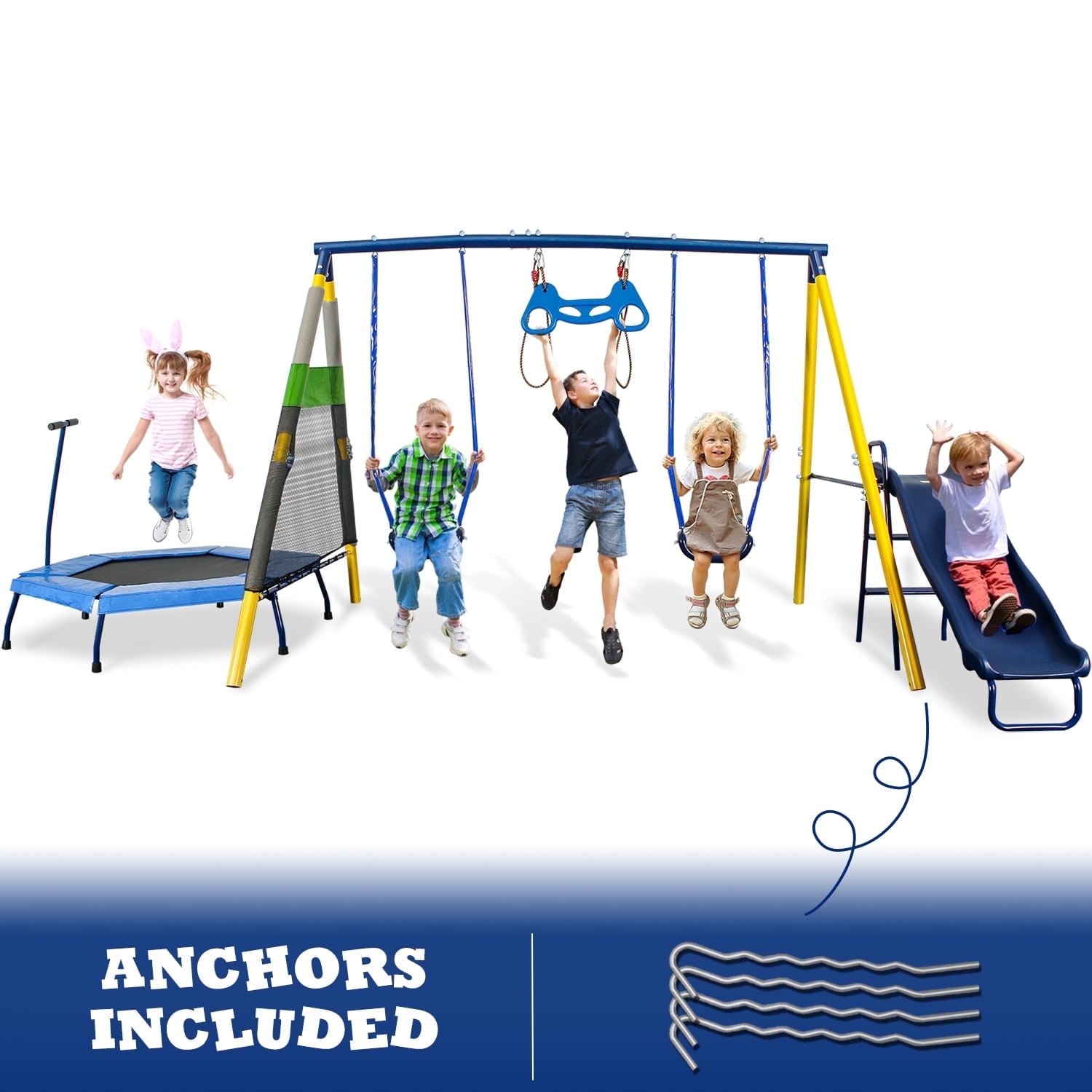 SMkidsport Swing Play Set, Outdoor Playground with Slide, 2 Swings ...