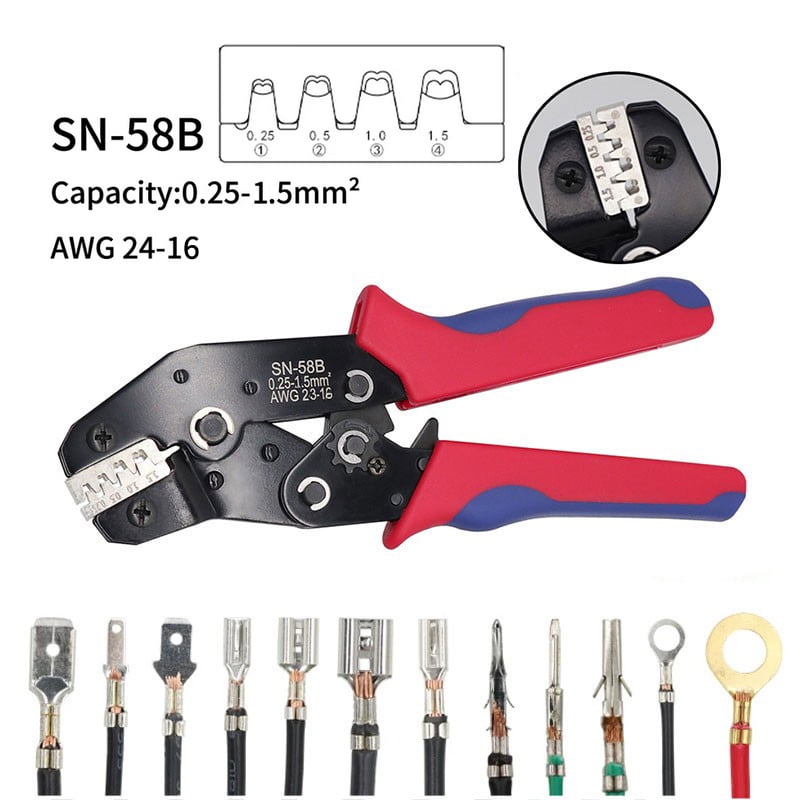 SN-58B Ratchet Crimping Plier Crimper Tool 0.25-1.5mm² AWG24-16for Dupont,TE,JST,Molex Terminal ...