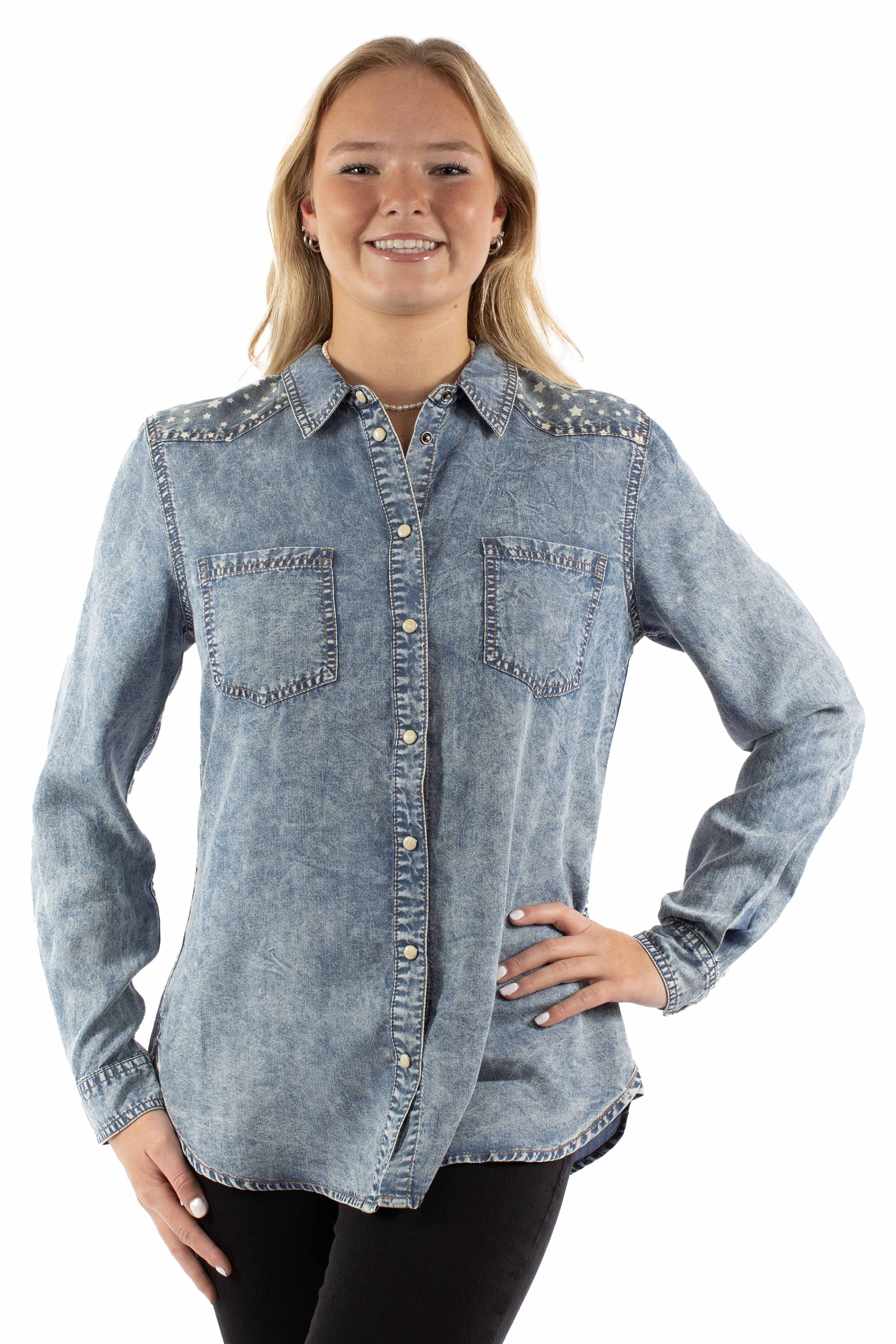 SNAP FRONT STAR YOKES BLOUSE - Walmart.com