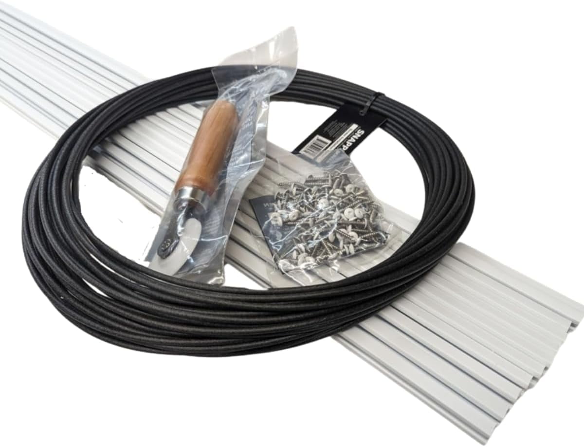 SNAPP PVC Track Screen Porch Kit, White 94 inch 5 Pack Tracks, 50 feet Round Spline, 50 Screws ...