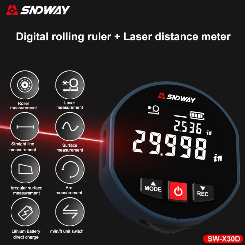 SNDWAY Digital Rolling Ruler and Laser Distance Meter, 0-99.98m Range ...