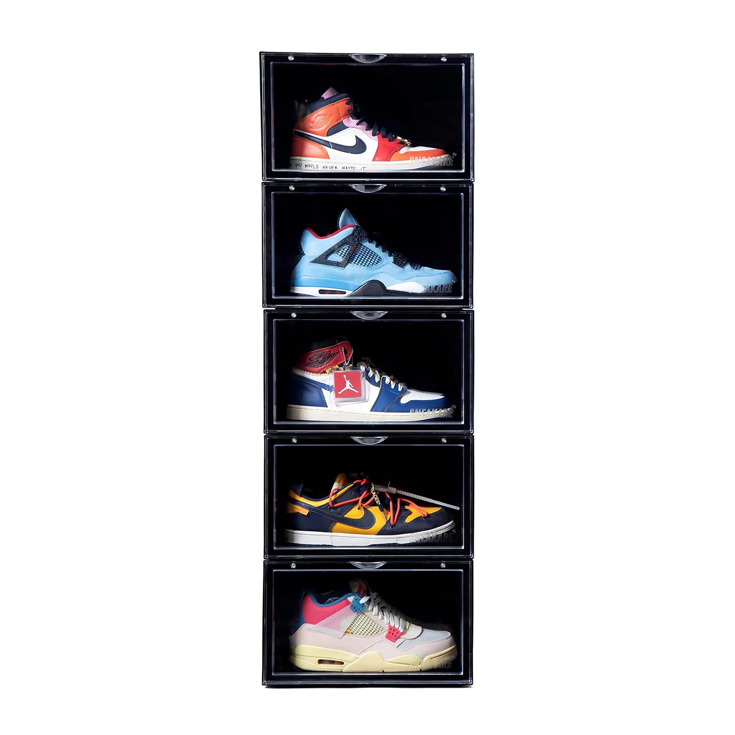 SNEAKARE Shoe Storage Organizer Set of 5 Black HeavyDuty Sneaker Box ...