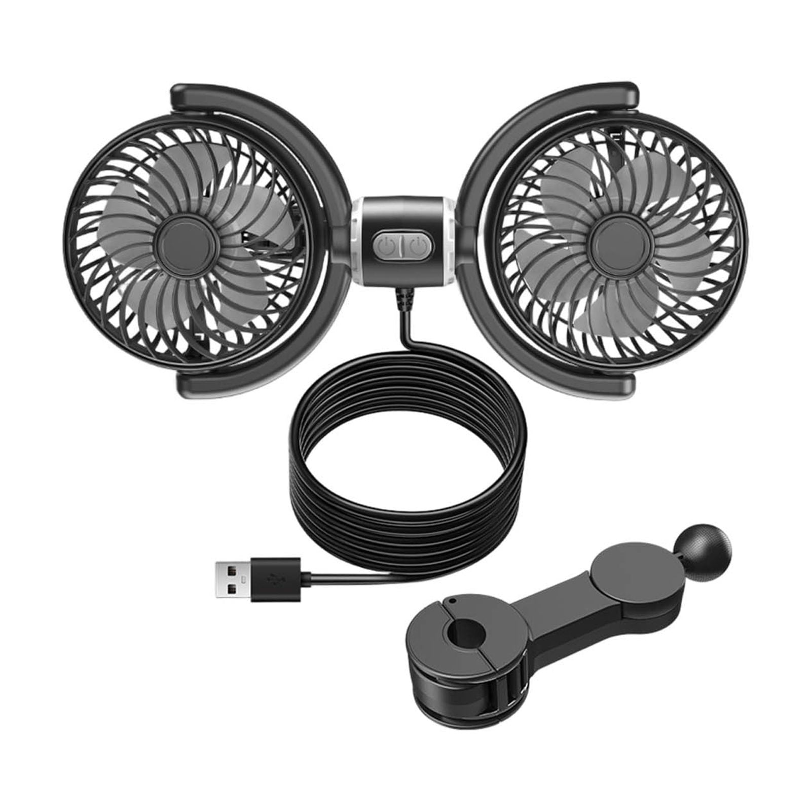 SNGMN Dual Head 360° Car Fan with 3 Speed Settings - USB Clip-On ...