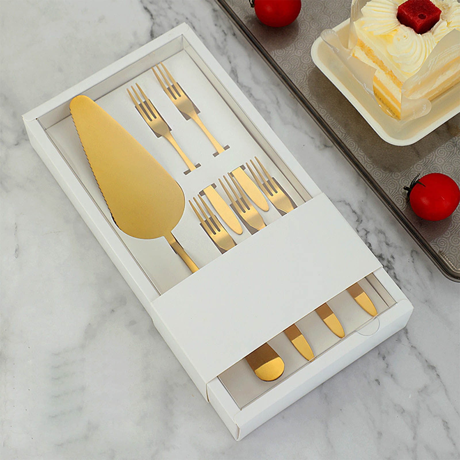 SNGMN Stainless Steel Cake Knife and Fork Set with Wave Serrated Edge ...