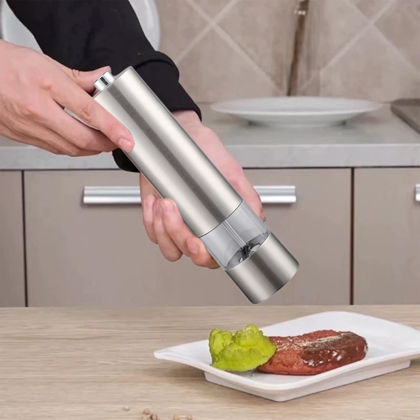 SNGMN Stainless Steel Electric Pepper Grinder, One-Handed Adjustable ...