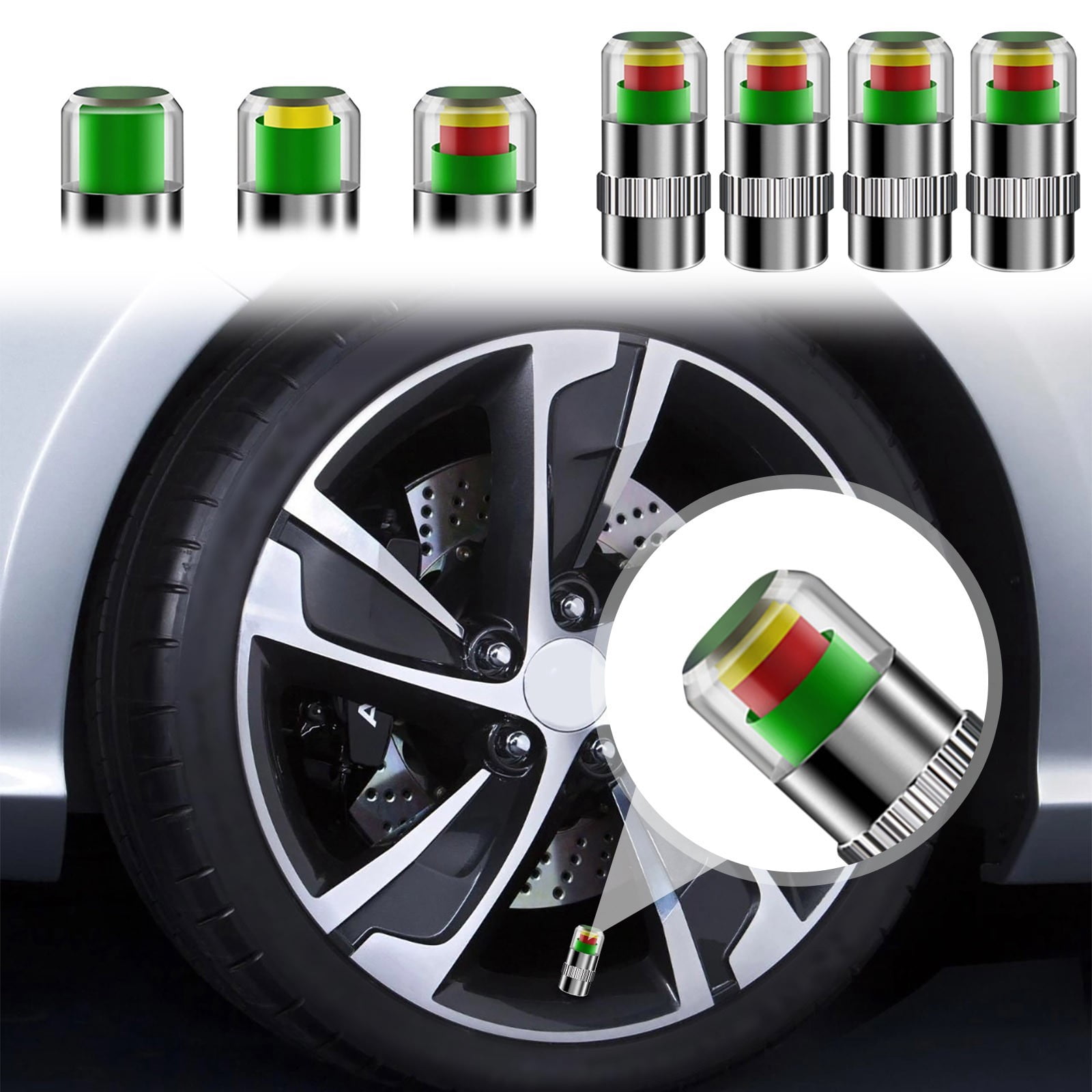 SNGMN Tire Pressure Monitoring Valve Caps, Three Color Visual Alert for ...