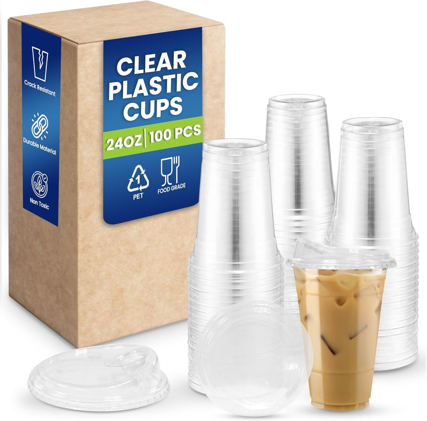 SNH Packing 100 Pack 24oz Plastic Cups with Lids | Clear Disposable ...