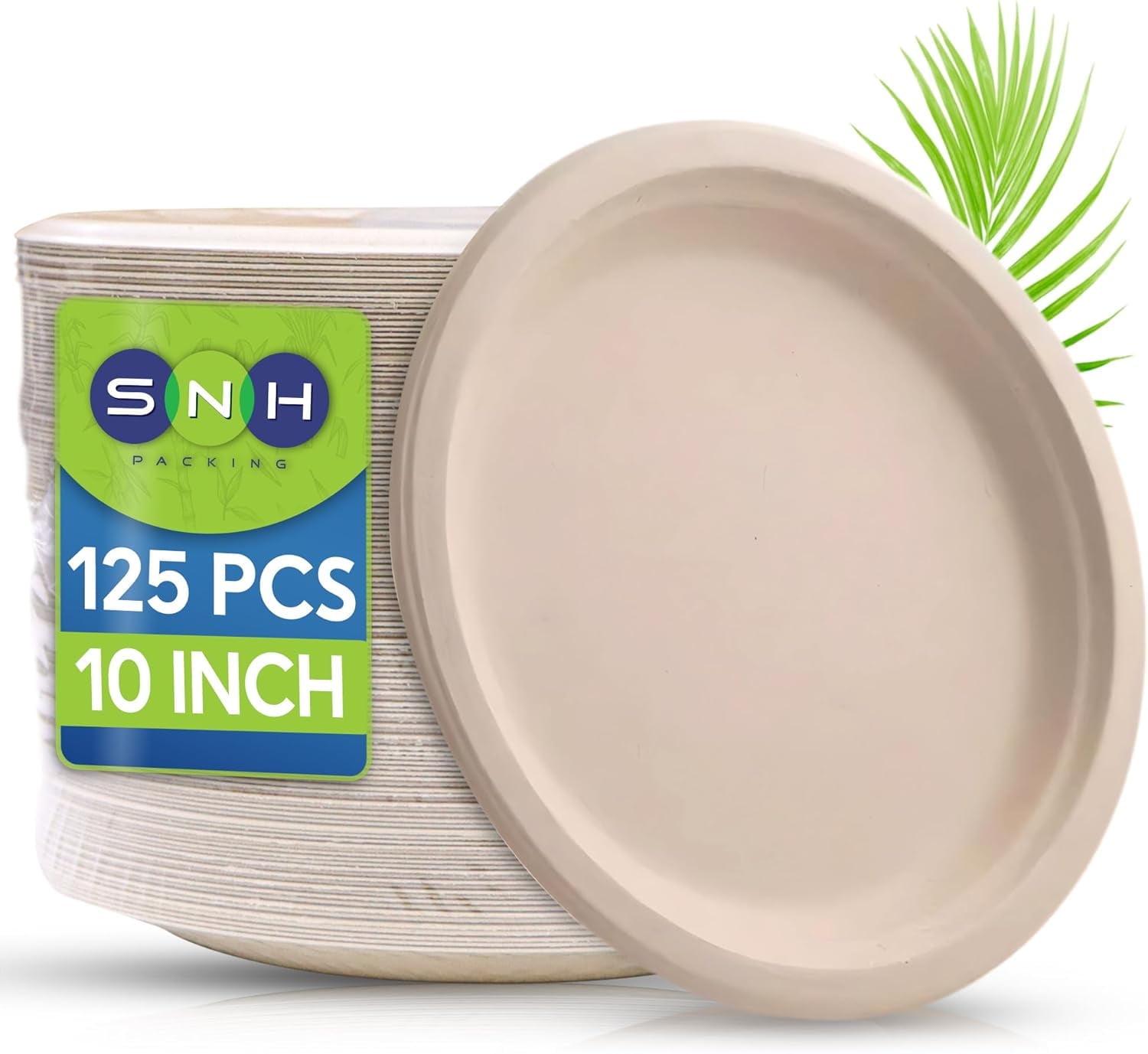 SNH Packing compostable paper plates 10 inch, 125 pack, heavy duty ...