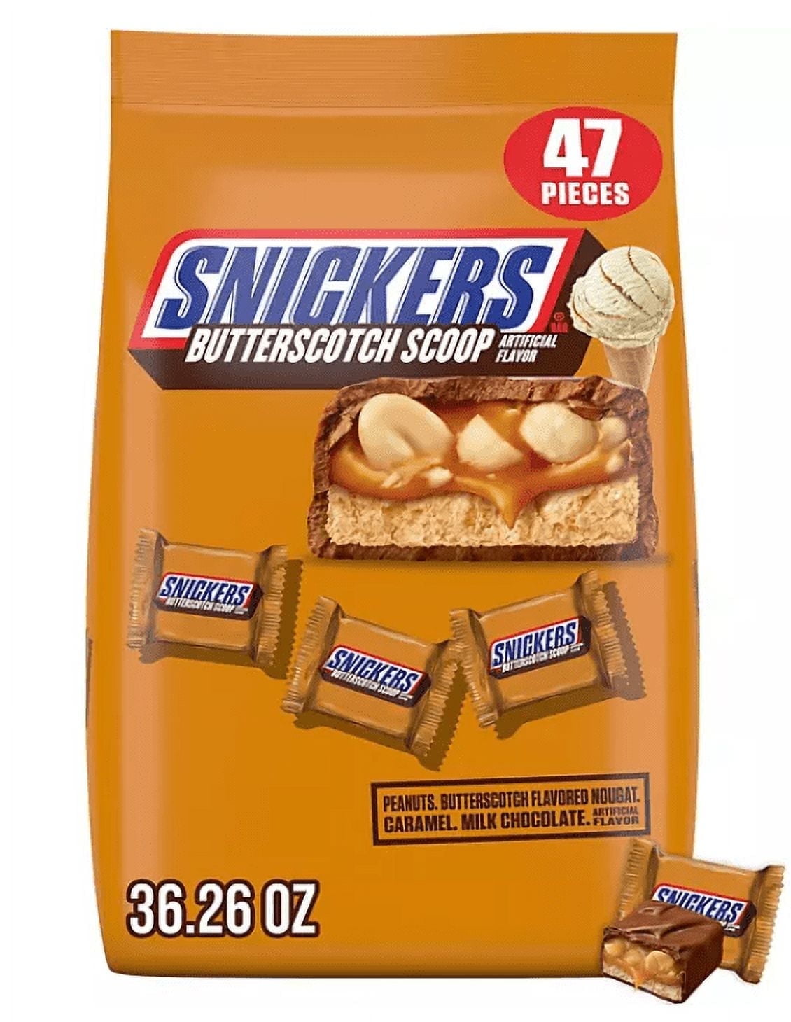 SNICKERS Butterscotch Scoop Candy Bars, Fun Size, Milk Chocolate ...
