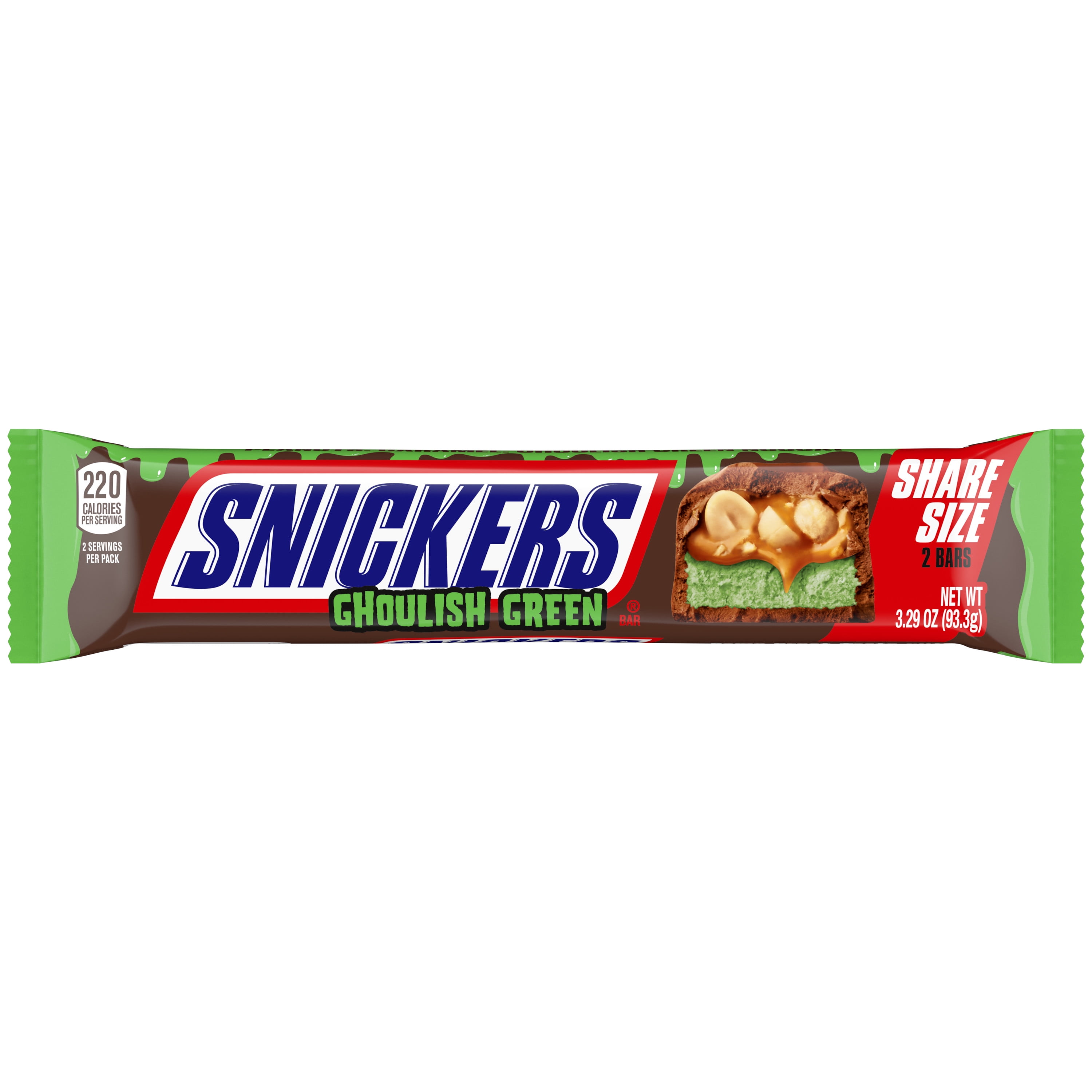Snickers Ghoulish Green Halloween Candy Bar, Share Size - 3.29 oz ...