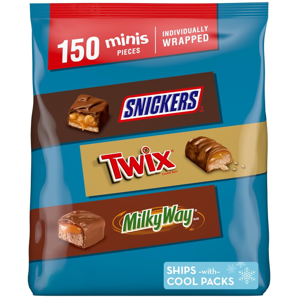 SNICKERS, TWIX, & MILKY WAY Minis Chocolate MDH1Candy Bars Variety Pack, 150 Ct Bulk Bag ...