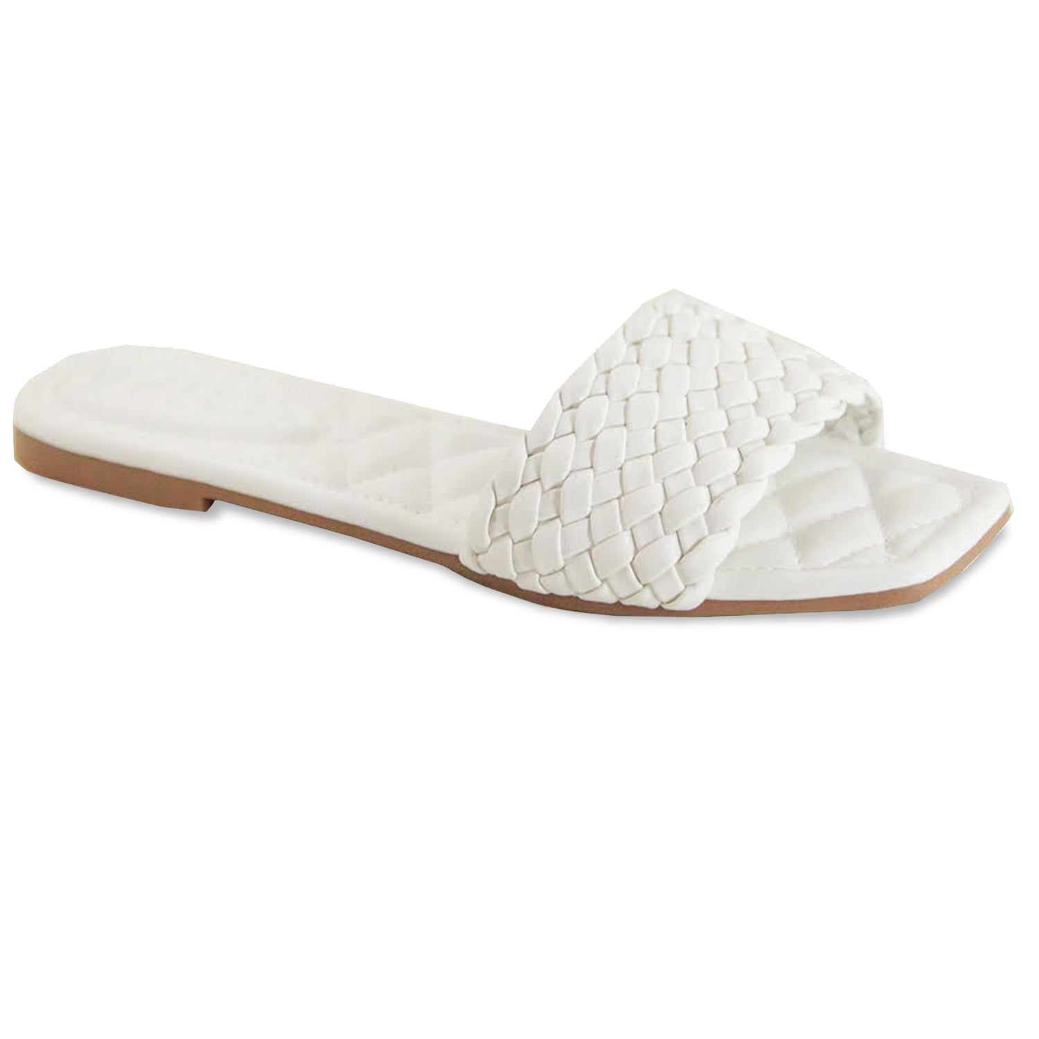 SNJ New Women's Braided Quilted Single Band Strap Flat Square Toe Open ...