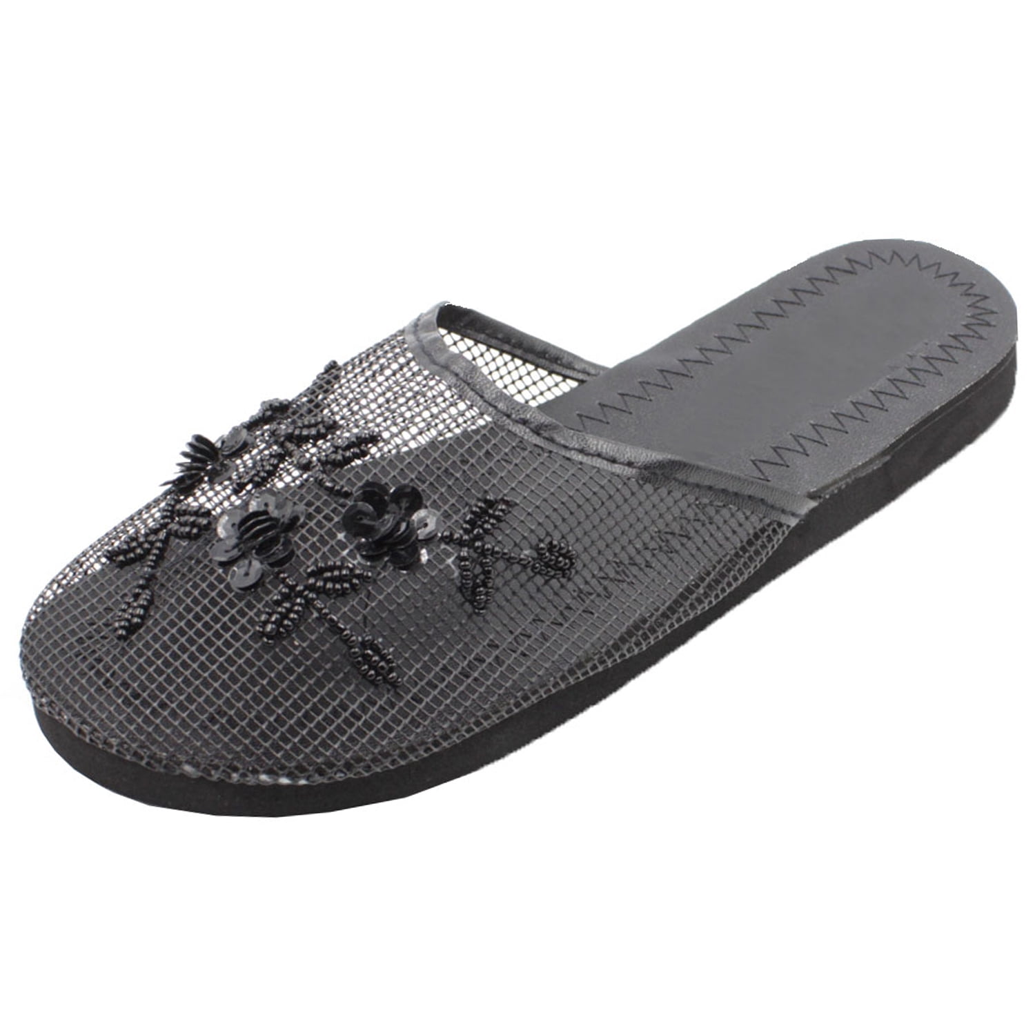 SNJ Women Mesh Sequin Slide Beaded Chinese Floral Sandal Slipper ...