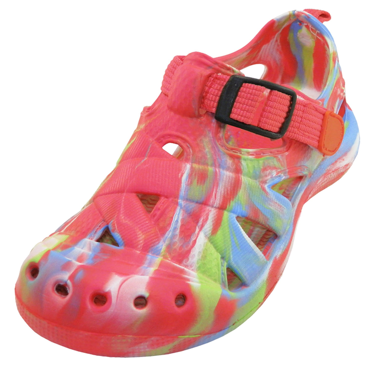 SNJ Women's Rubber Casual Slingback Sandal, Round Toe Red Multi, Size 6 ...