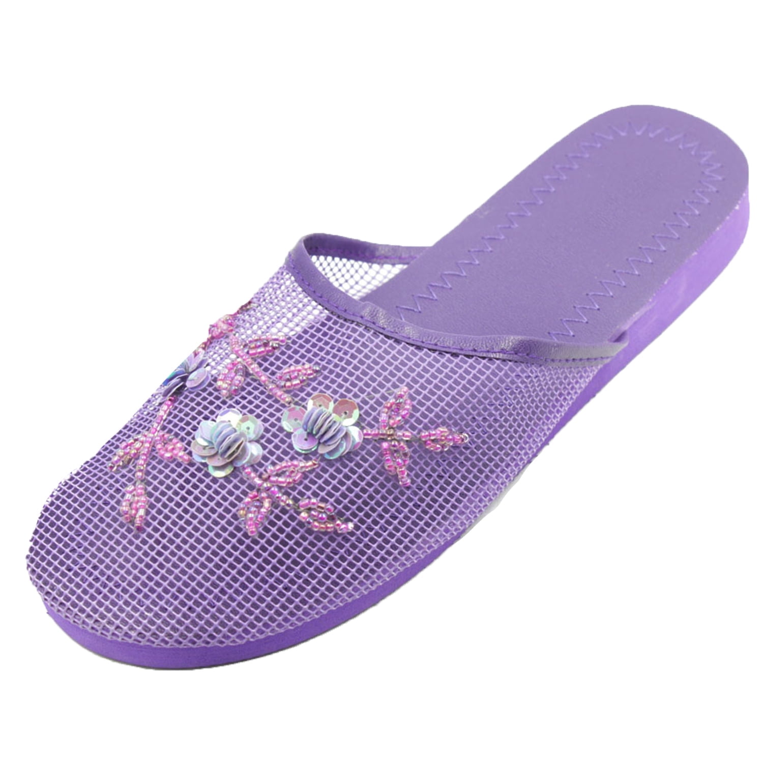 SNJ Women's Mesh Sequin Slide Beaded Chinese Floral Sandal Slipper ...