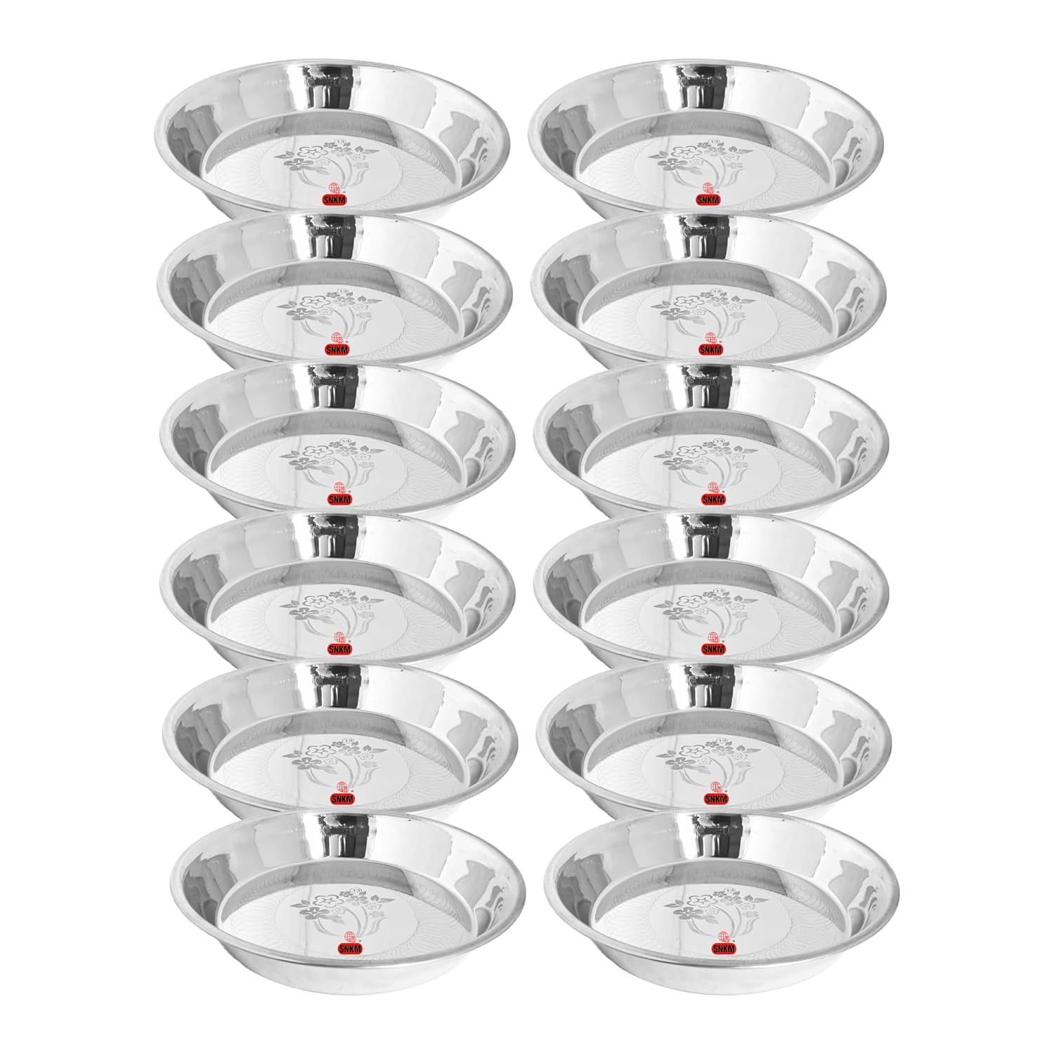 SNKM Stainless Steel Dinner Plate Set of 12 Heavy Gauge Round Shaped ...