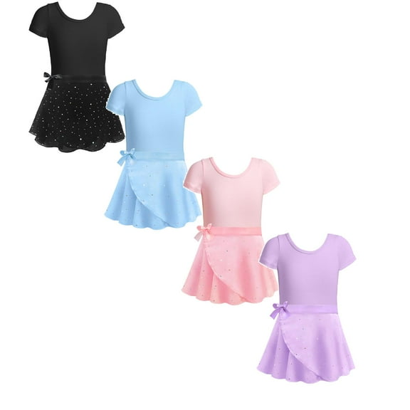 Ballet Leotards For Girls With Removable Skirt Combo Tie Ruffle Sleeve ...