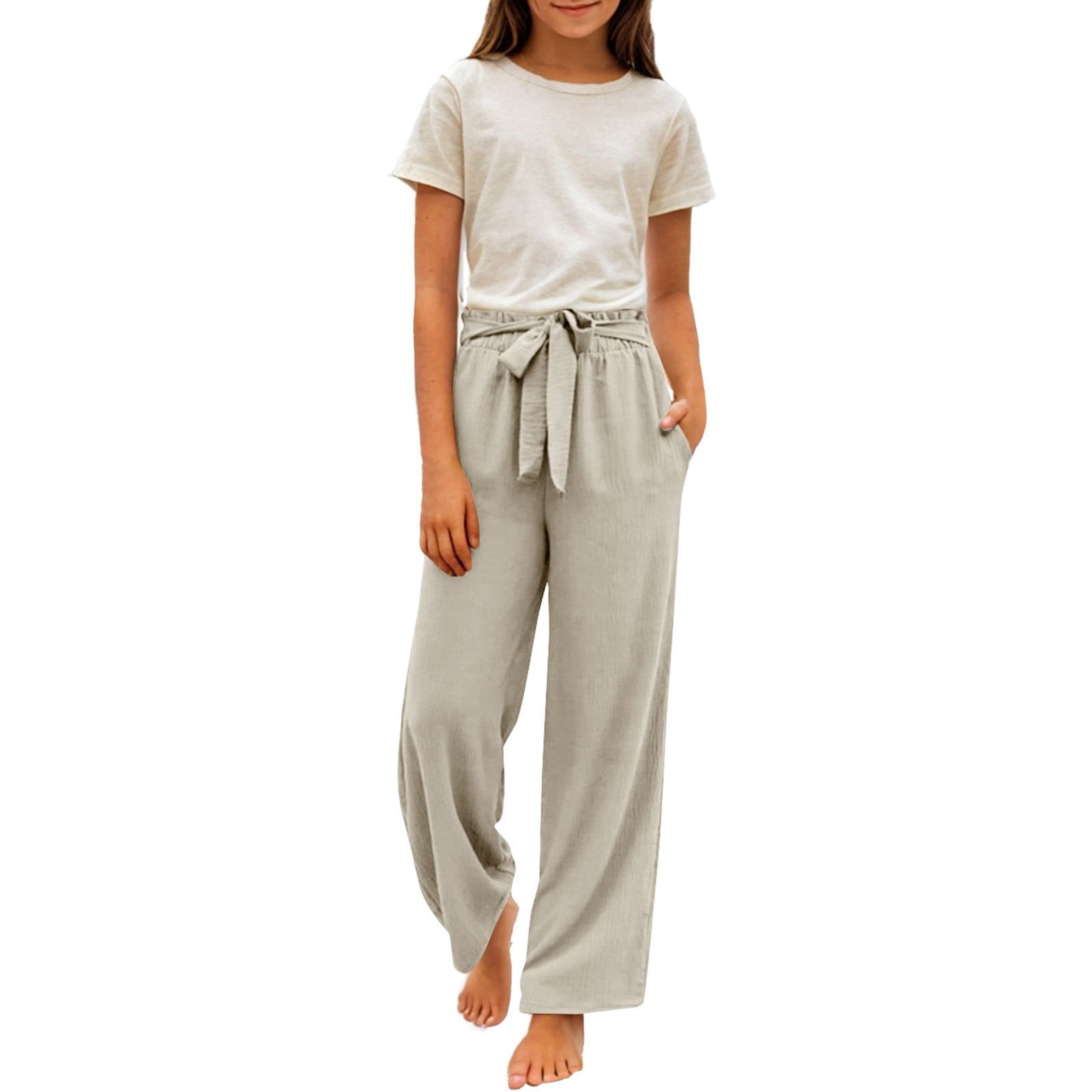 SNKSDGM Back-to-School Girls Elastic Waist Long Pants with Drawstring ...