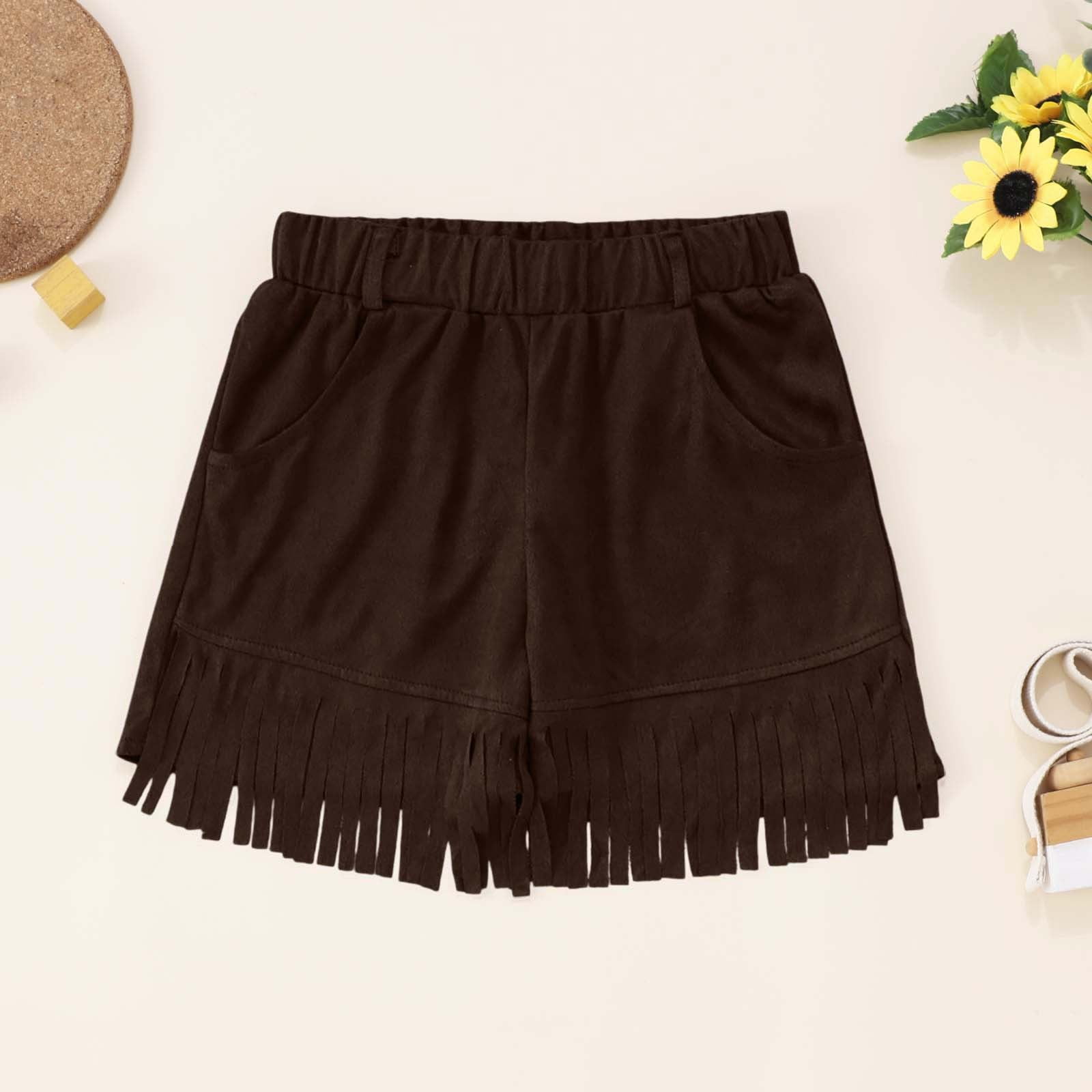 SNKSDGM Back-to-School Girls Suede Western Cowboy Shorts with Fringe ...