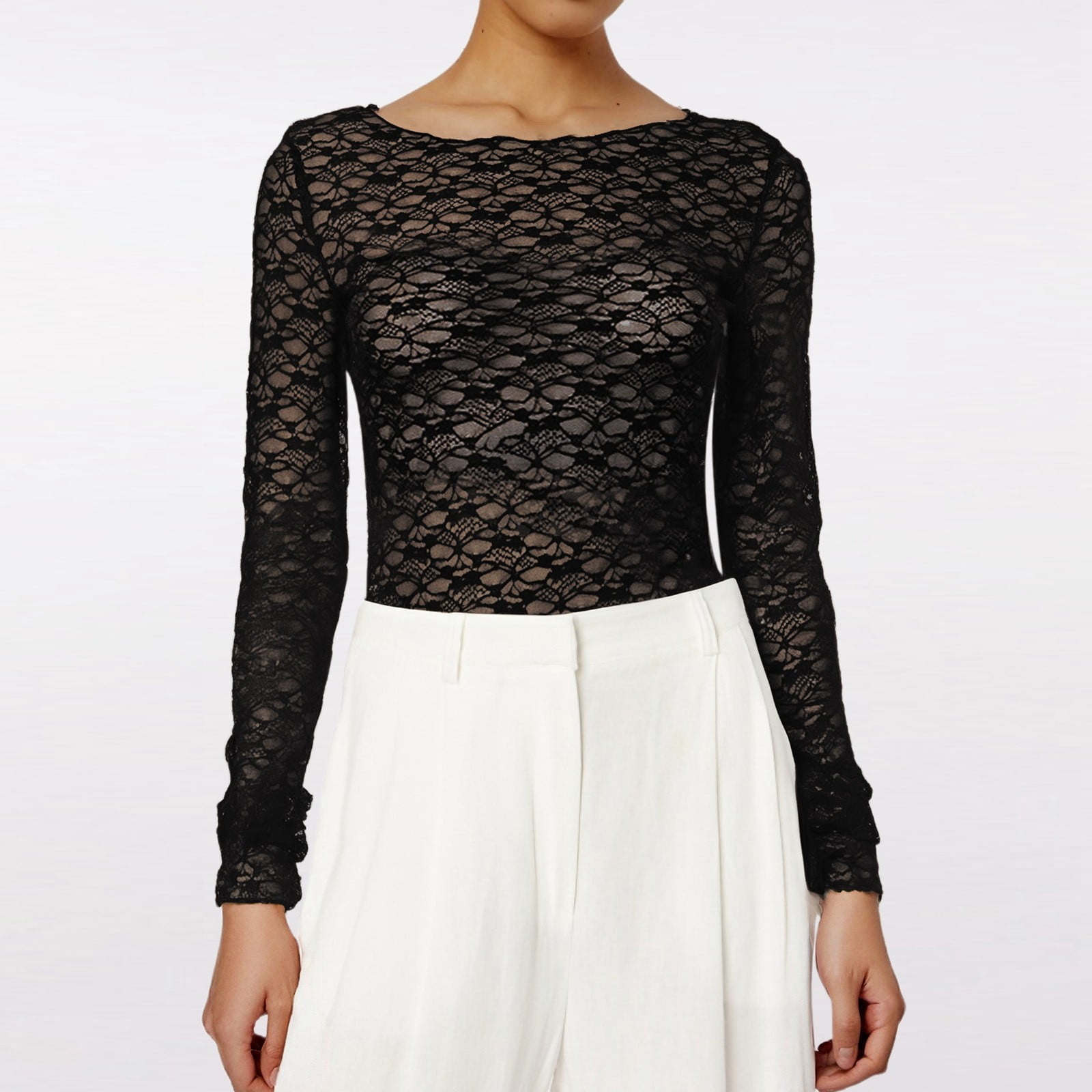 SNKSDGM Easter Shirt Black Tops for Women Going Out New Women's Lace Long Sleeve Sexy ...