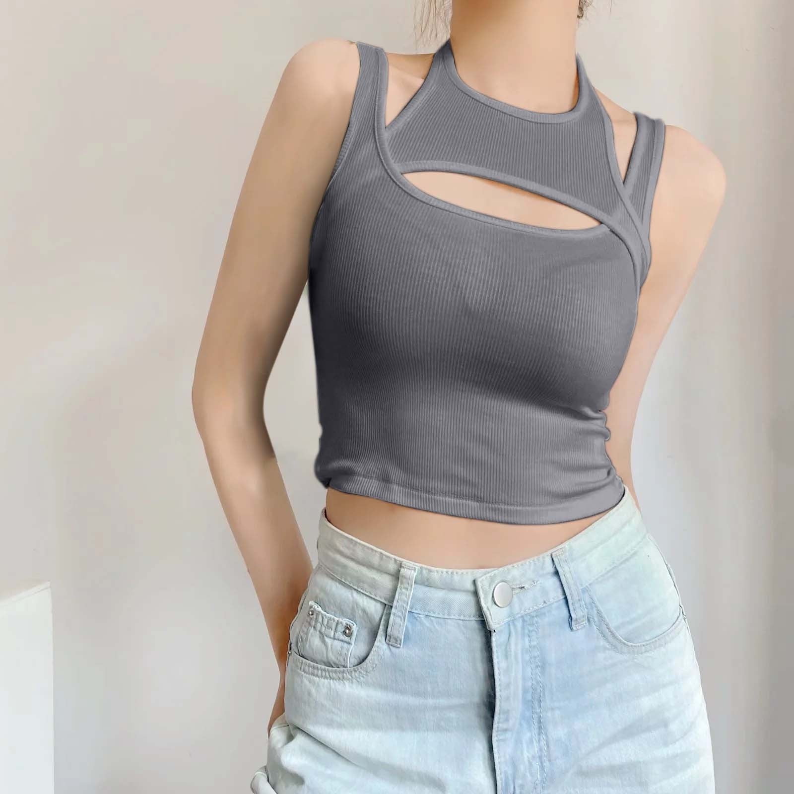 SNKSDGM Female Spaghetti Strap Tank Top with Built in Bra Long Tank ...