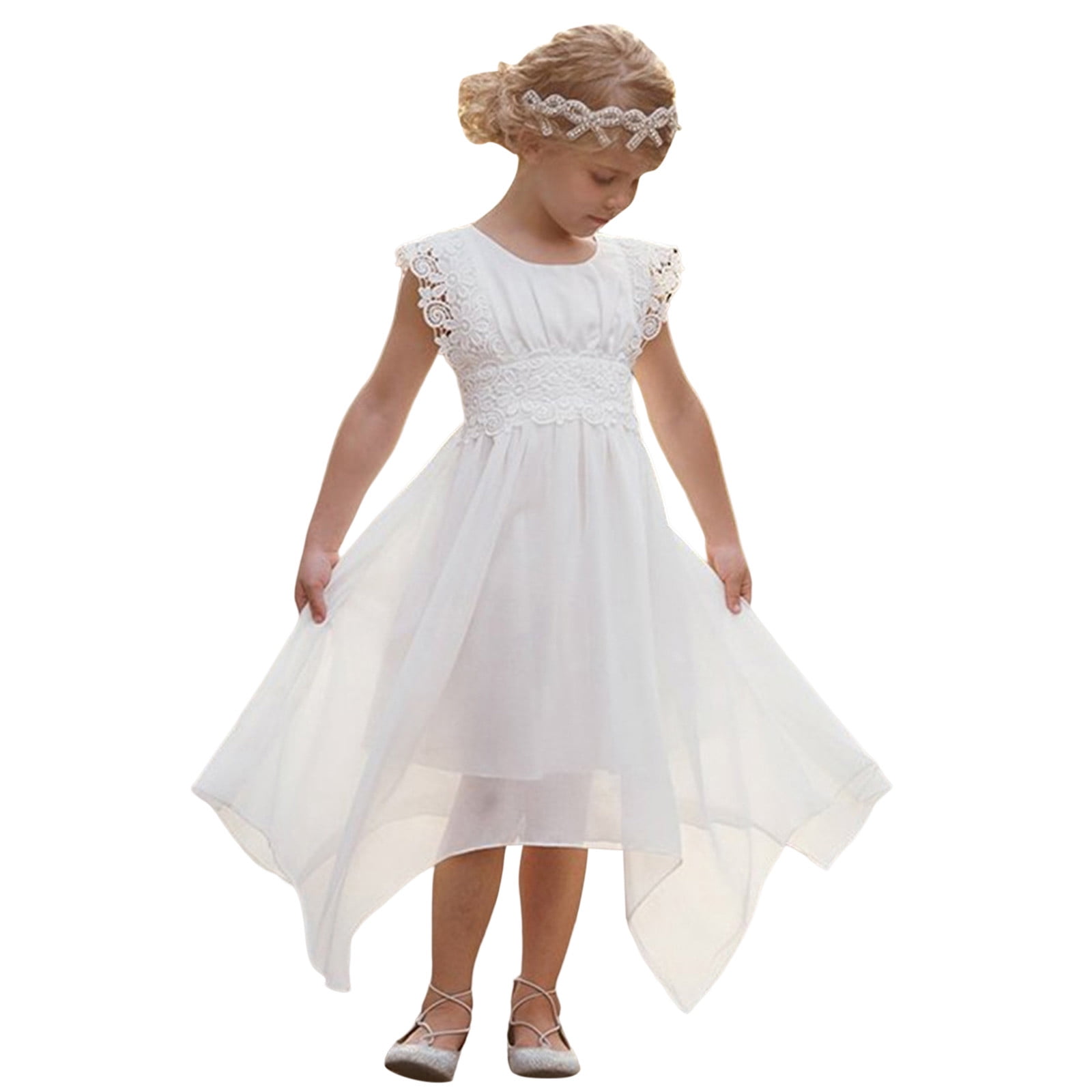SNKSDGM Flower Girl Dresses Toddler Girls Summer Sleeveless Solid Lace ...