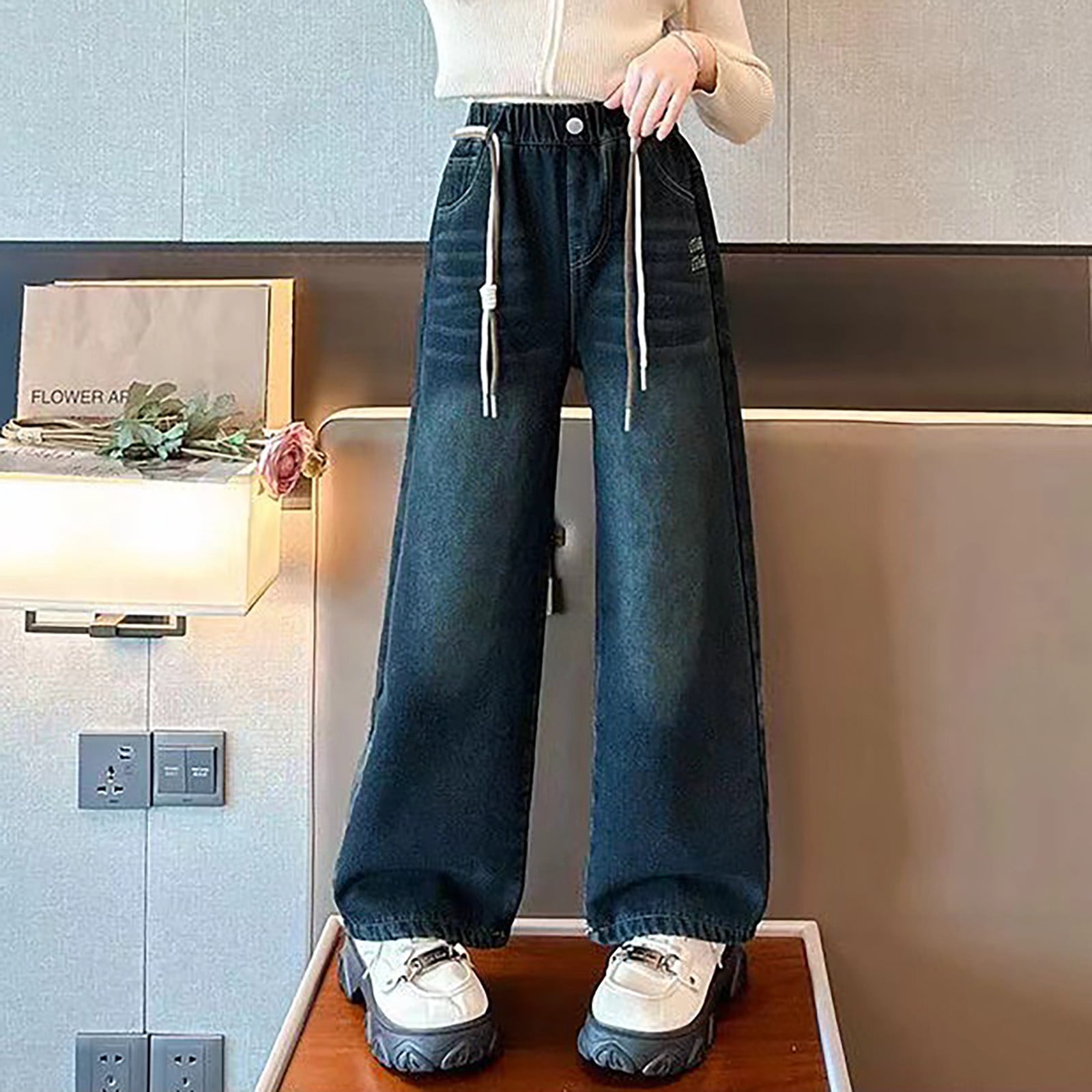 SNKSDGM Girls Cargo Pants Size 14-16 Green Girls Wide Leg Jeans with ...