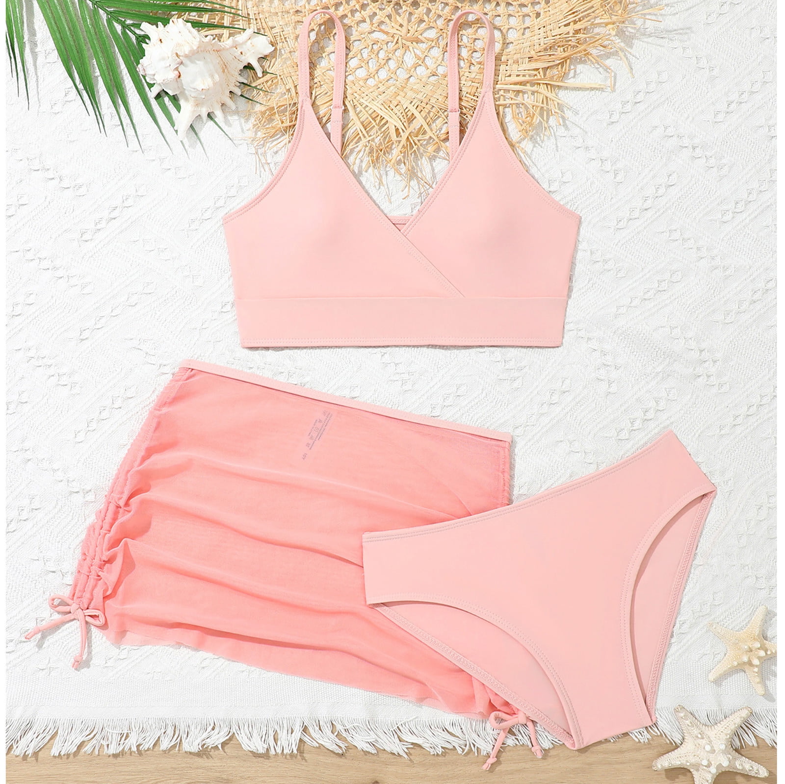 SNKSDGM Girls Swimsuits Size 14-16 Two Piece Girls' 3 Piece Plain ...