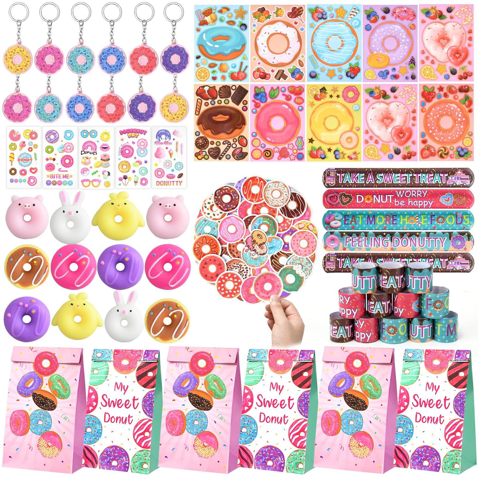 SNLN 122 Pcs AJH3 Donut Favors Two Sweet Supplies Girls Kids, Gift Bag Squishy Toy Diy Sticker ...
