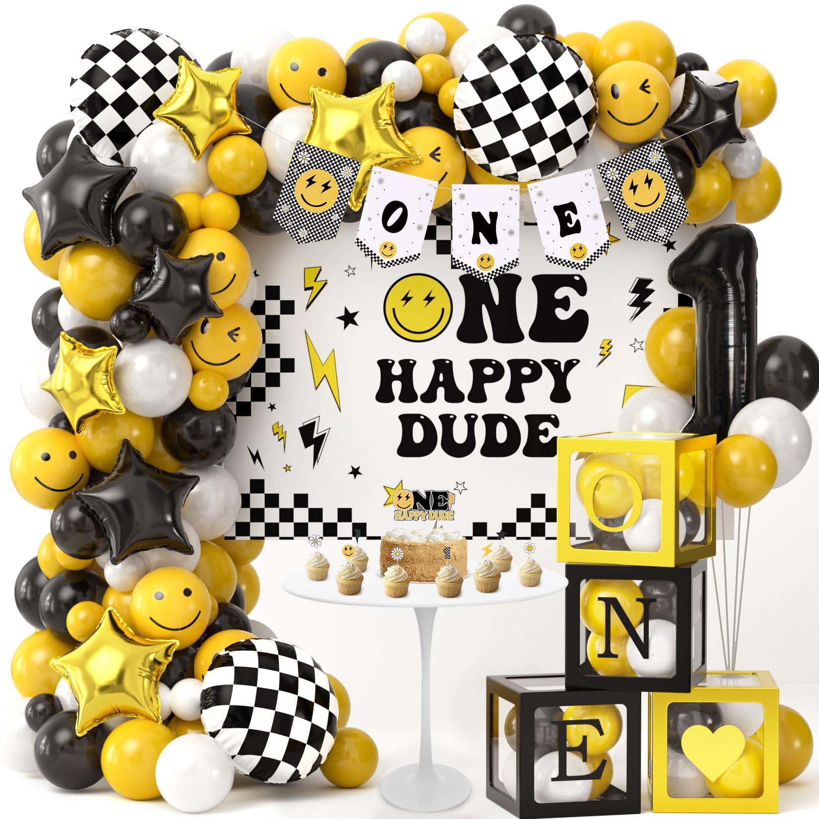 SNLN 148Pcs One Happy OIF8 Dude Birthday Decorations 1st Birthday ...