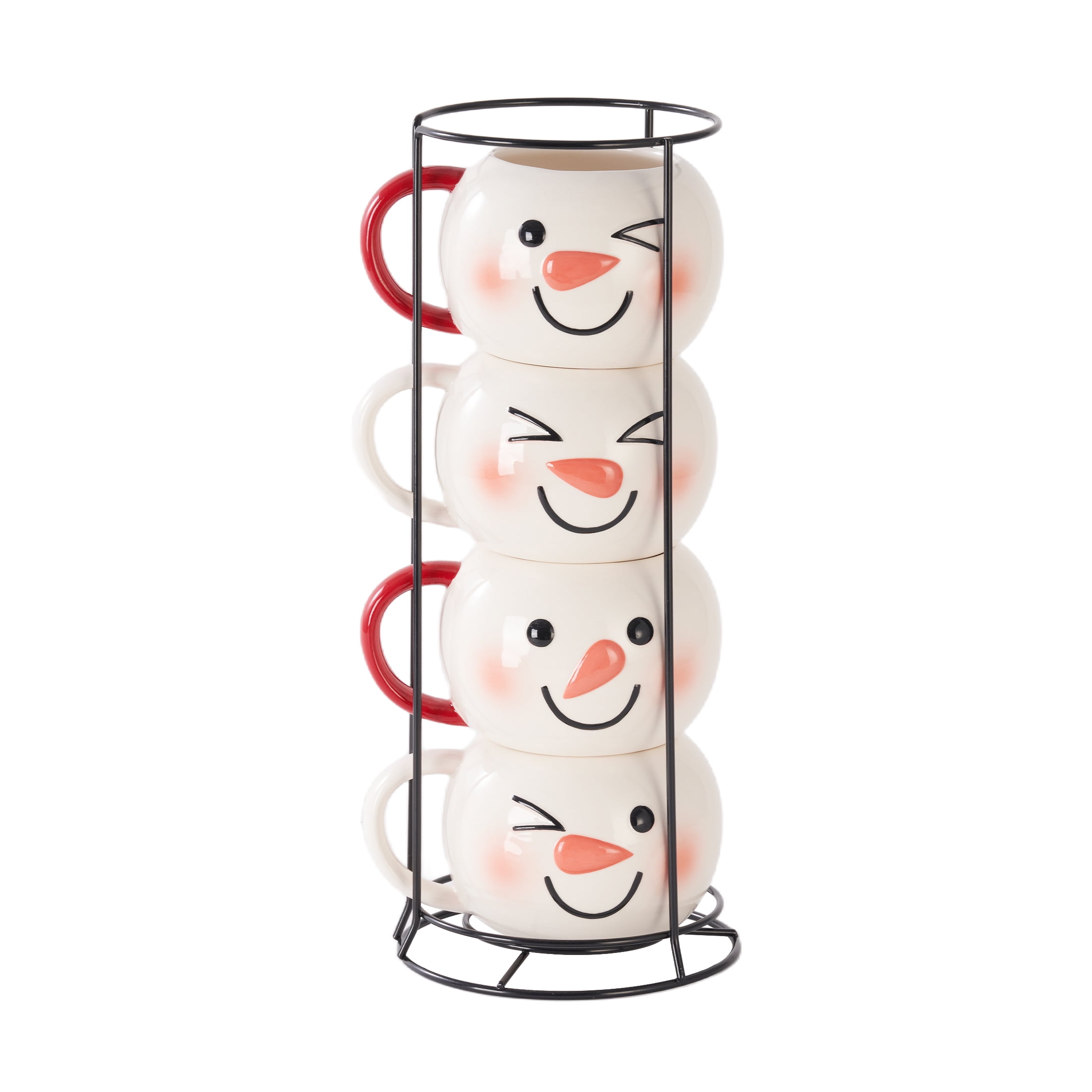 Snowman Stacking Ceramic Mug Set 12 OZ 4-Piece Holiday Time - Walmart.com