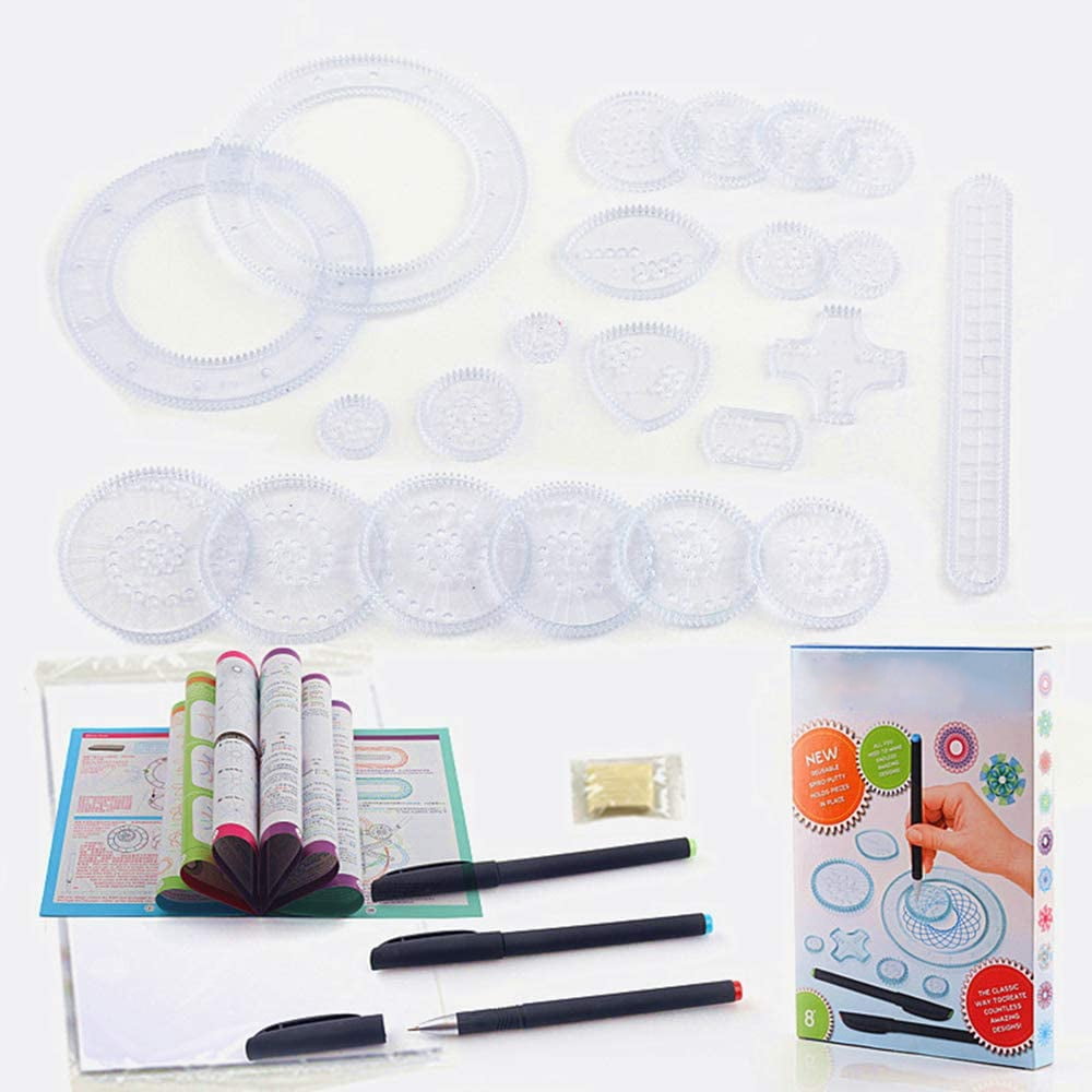 SNNROO 27 Pcs Spirograph Deluxe Design Set Creative Drawing Spirograph ...