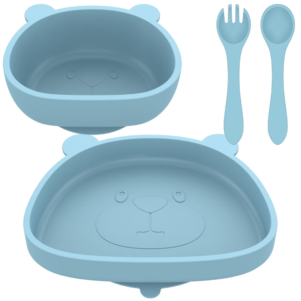 SNNROO 4 Piece Kids Dinnerware Set, Silicone Kid Plates and Bowls Set ...