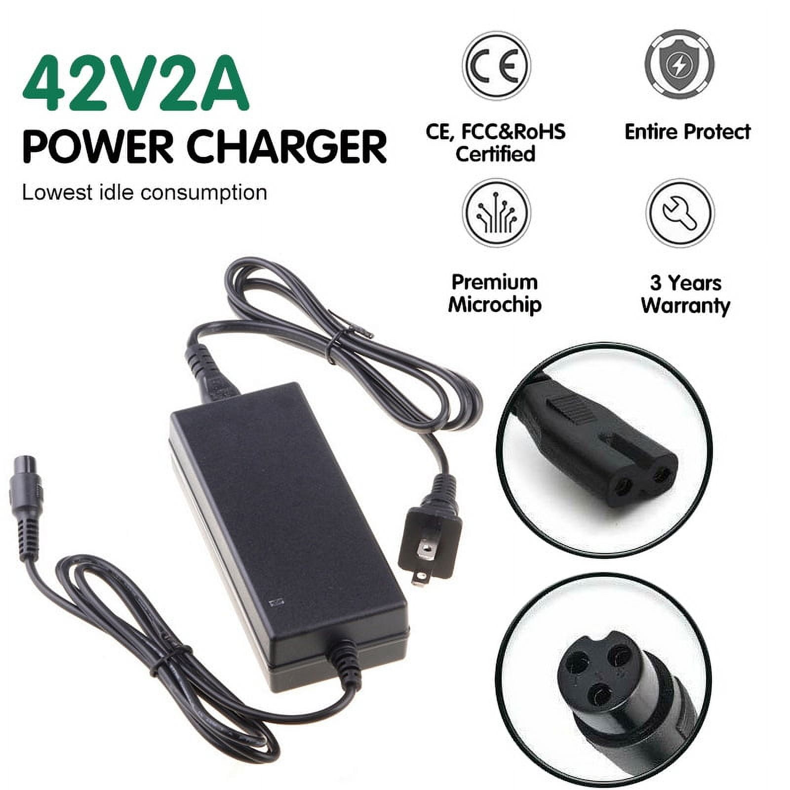 SNNROO 42V 2A Power Adapter 50/60Hz 100-240VAC with 3-Prong Connector for 36V Sports Mod Dirt ...