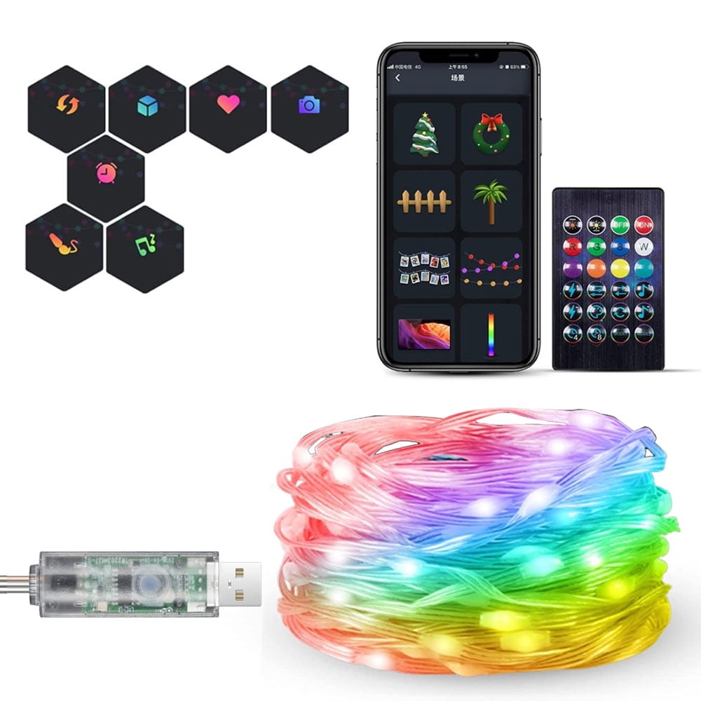 SNNROO 49Ft 150Led Multi-Modes RGB Intelligent Phantom Leather Thread ...