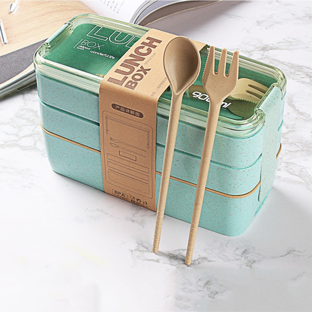 SNNROO Bento Box Stackable Bento Box,Lunch Box Kit With Spoon & Fork, 3 ...