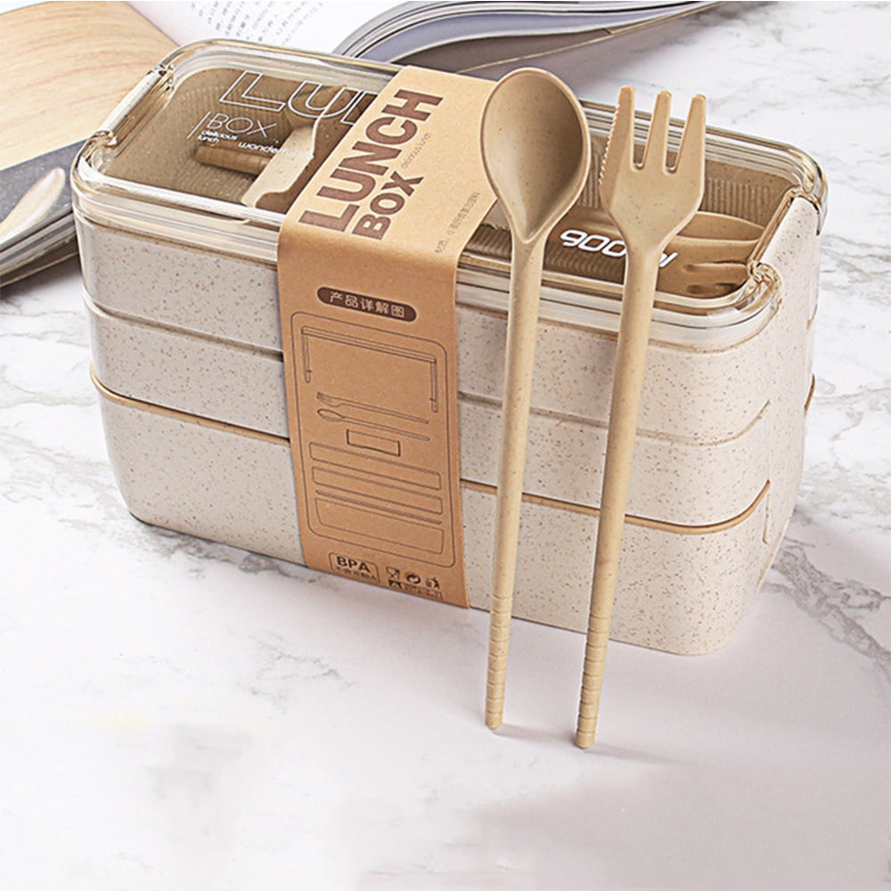 SNNROO Bento Box Stackable Bento Box,Lunch Box Kit With Spoon & Fork, 3 ...