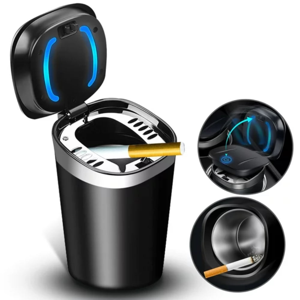 SNNROO Blue LED Car Ashtray, Smokeless Ash Tray with Lid, Detachable ...