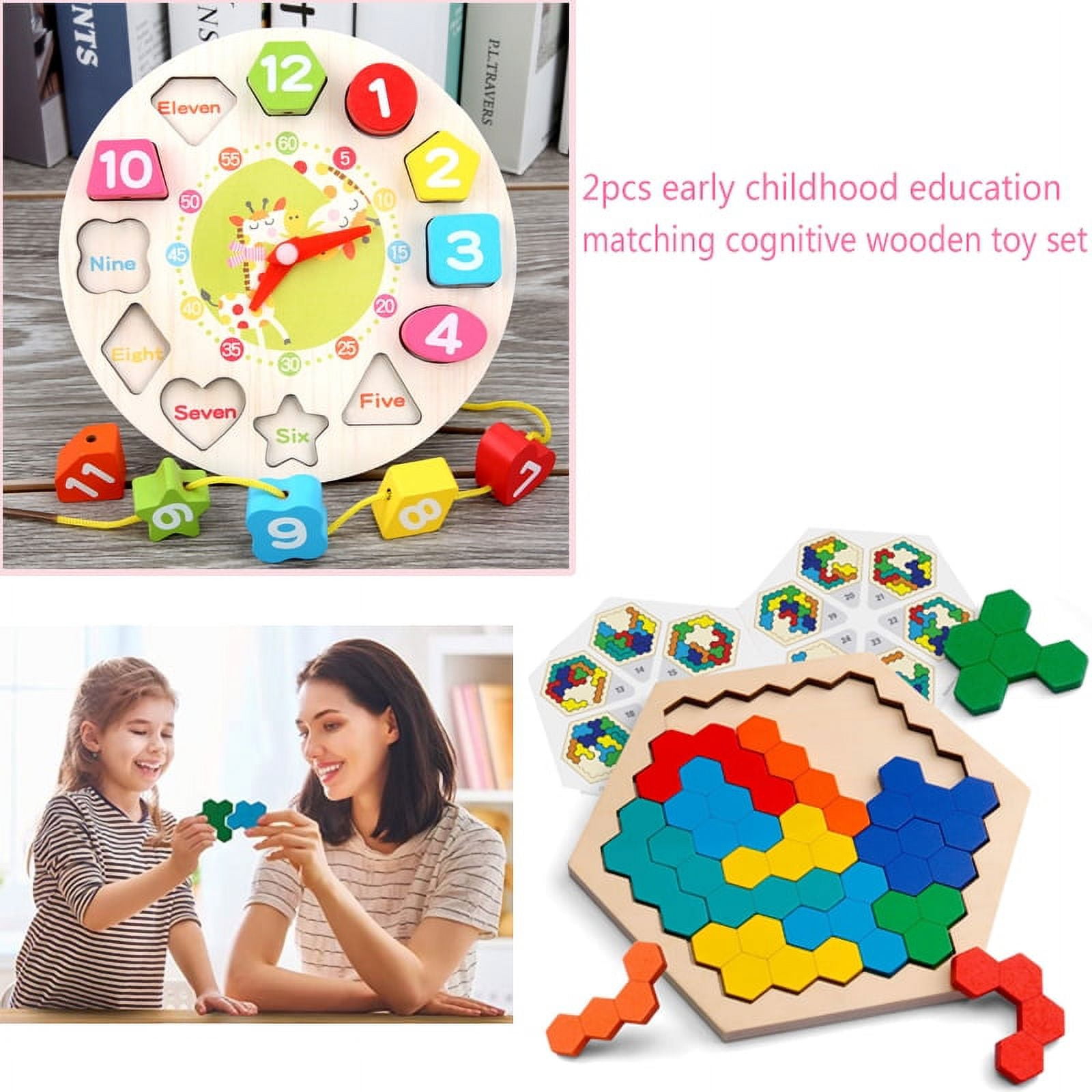 SNNROO Children's Wooden Hexagon Puzzle Toy, Geometry Logic Game ...