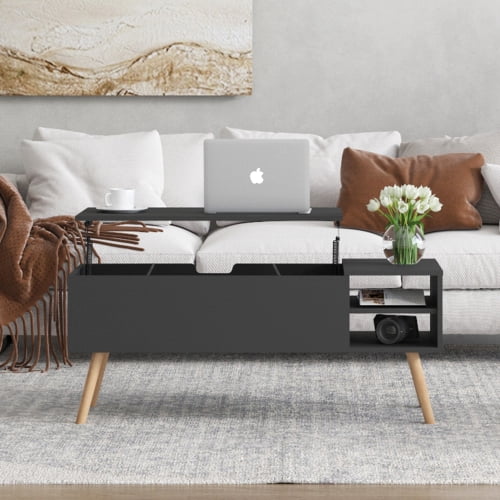 SNNROO Coffee table, computer table, black, solid wood leg rest, large ...