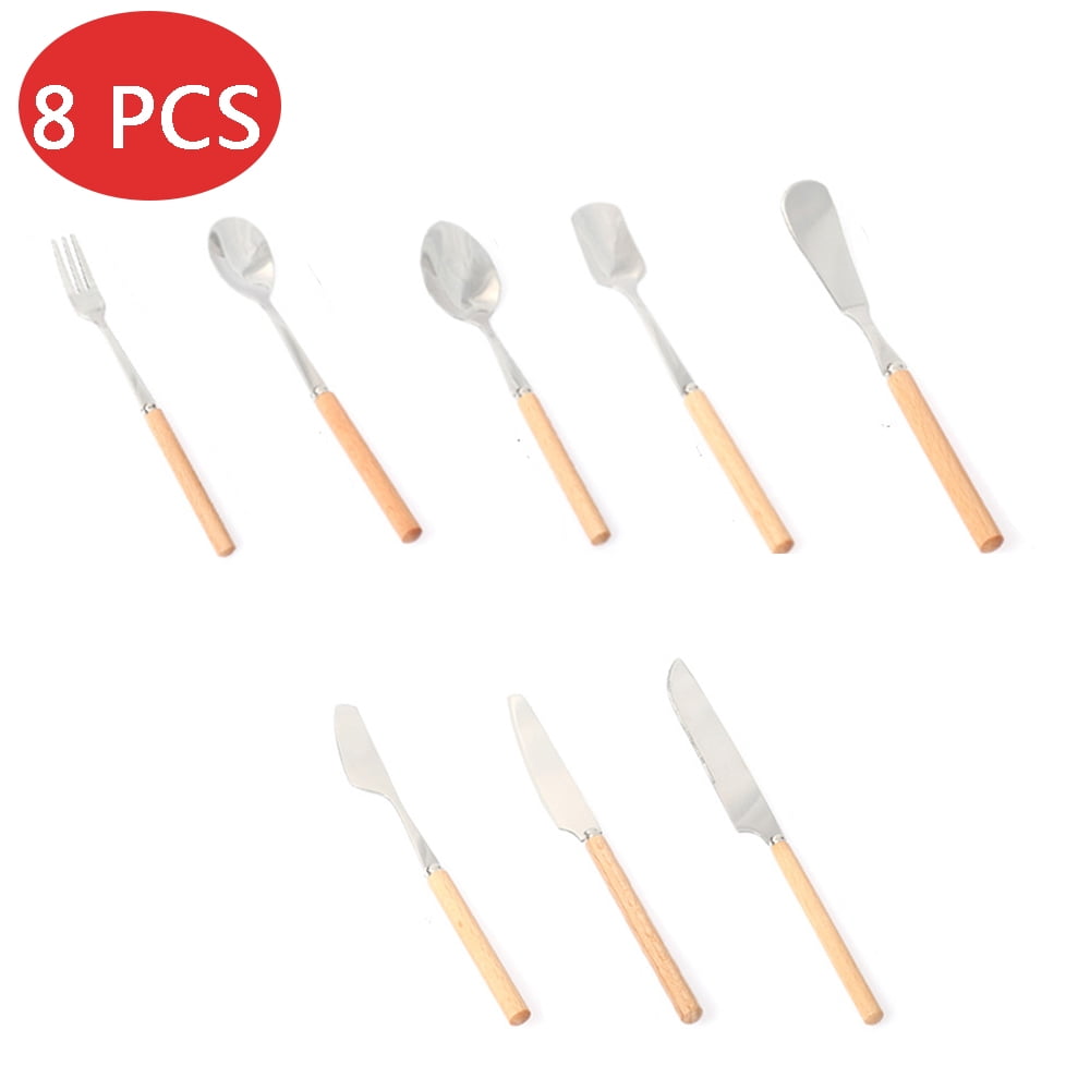 SNNROO Wooden Handle Knife And Fork Set Stainless Steel Cutlery Set ...
