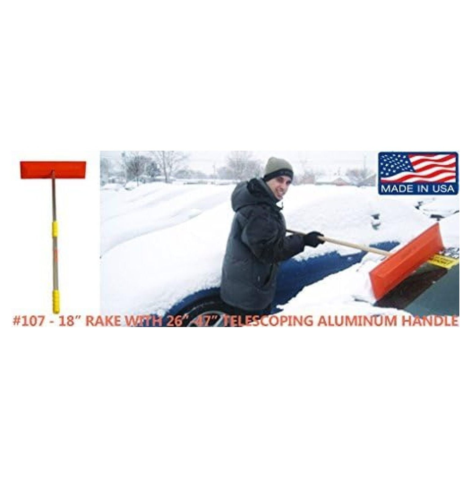 SNO Rake - Model #107-18" Rake/47 Telescoping Aluminum Handle (Made in ...