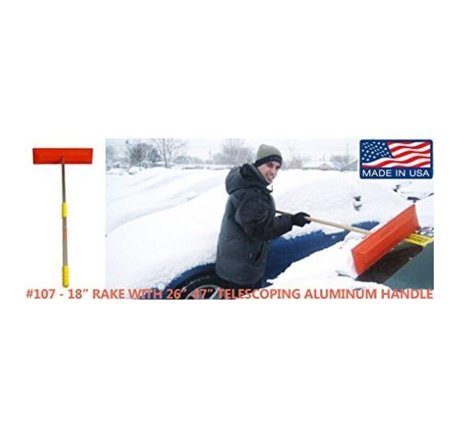 SNO Rake - Model #107-18" Rake/47 Telescoping Aluminum Handle (Made in ...