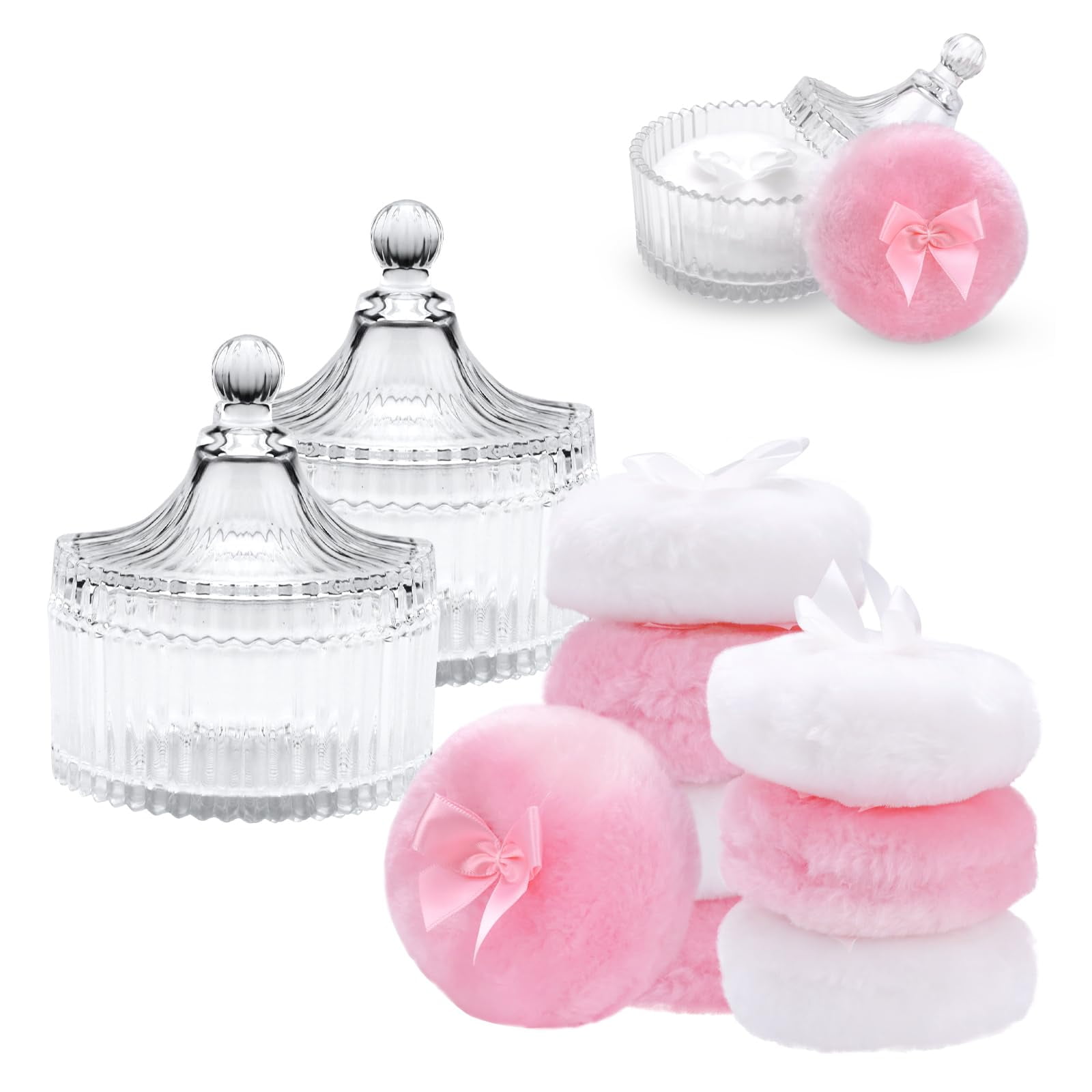 SNOMEL 6 Pieces Glass WHF2 Body Powder Puff and Set, 3.9'' Clear Body ...