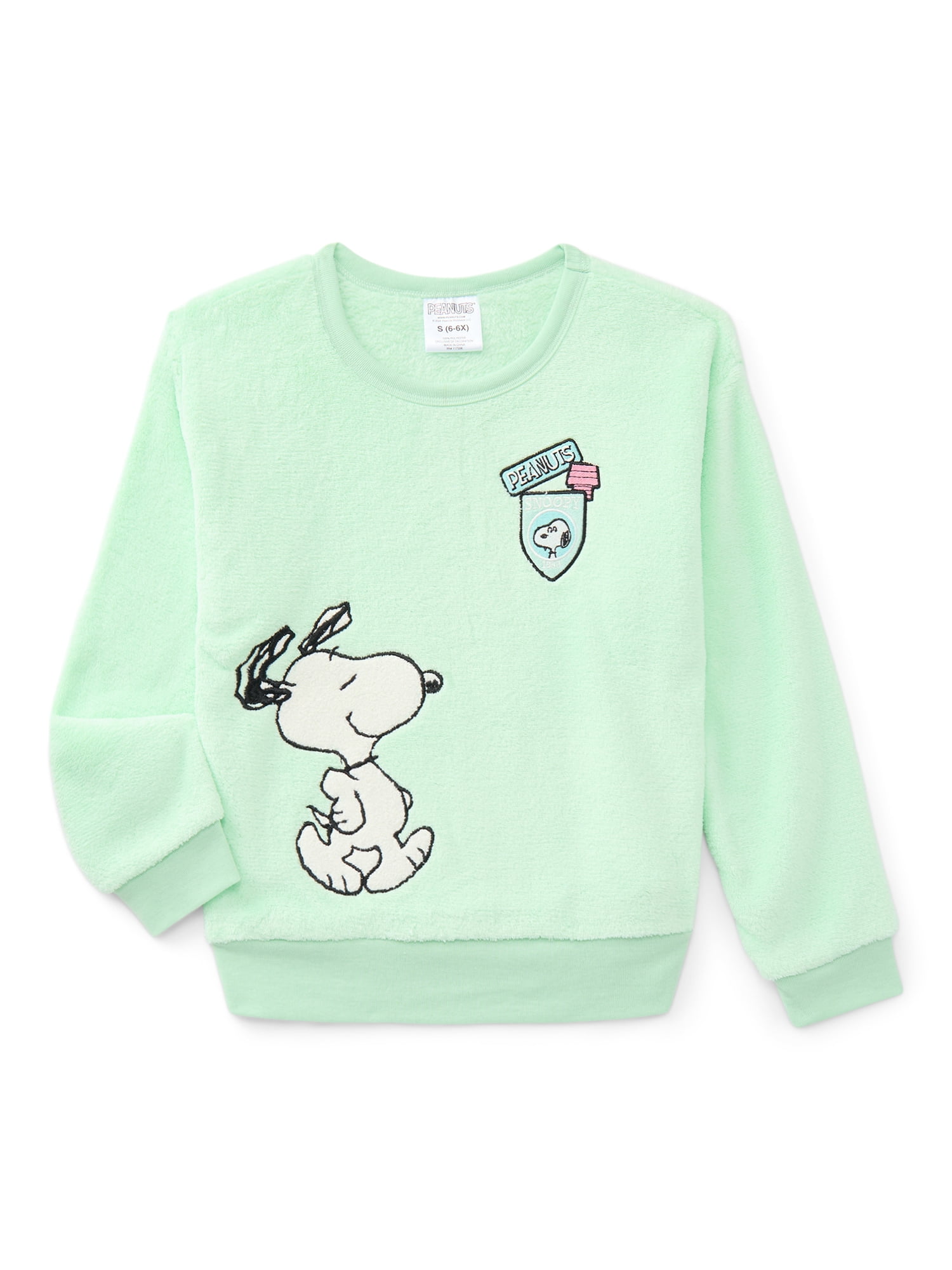 Snoopy Girls Graphic Plush Sweatshirt with Embroidery, Sizes 4-16 ...