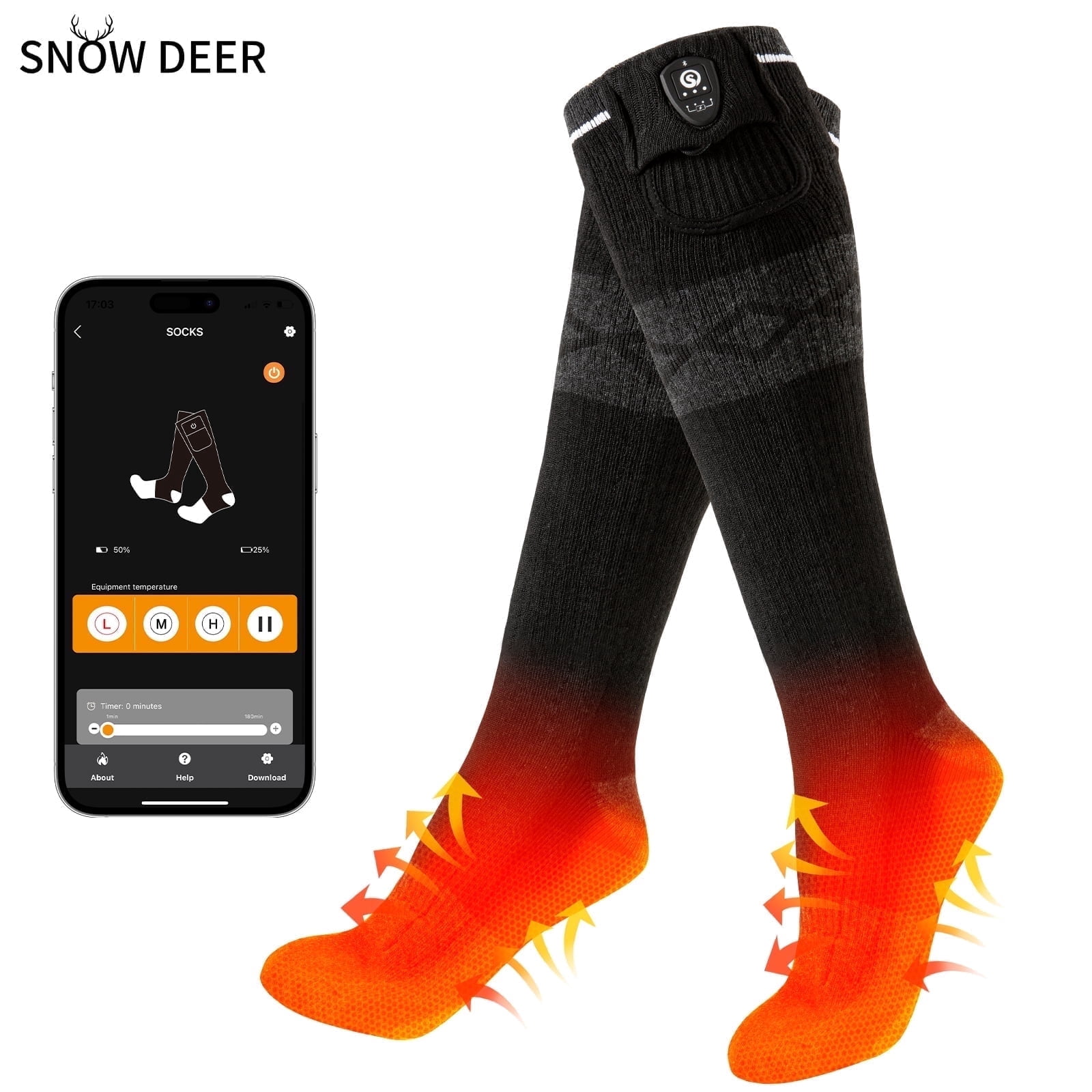 SNOW DEER 7.4V Heated Socks, Rechargeable Battery, for Outdoor ...