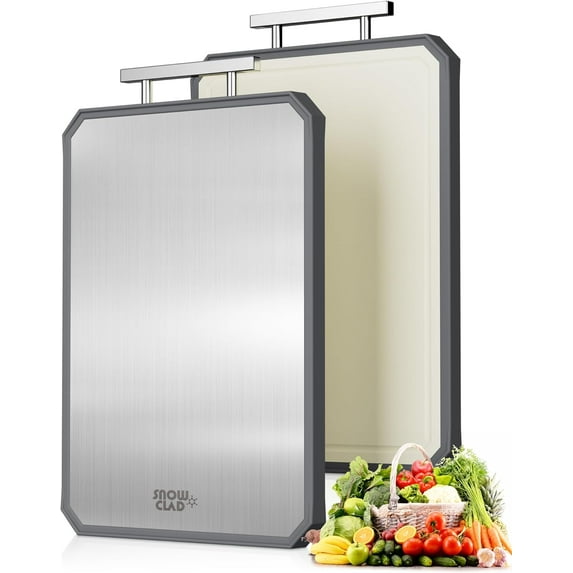 SNOWCLAD Stainless Steel Cutting Board,Double Sided Boards for kitchen ...