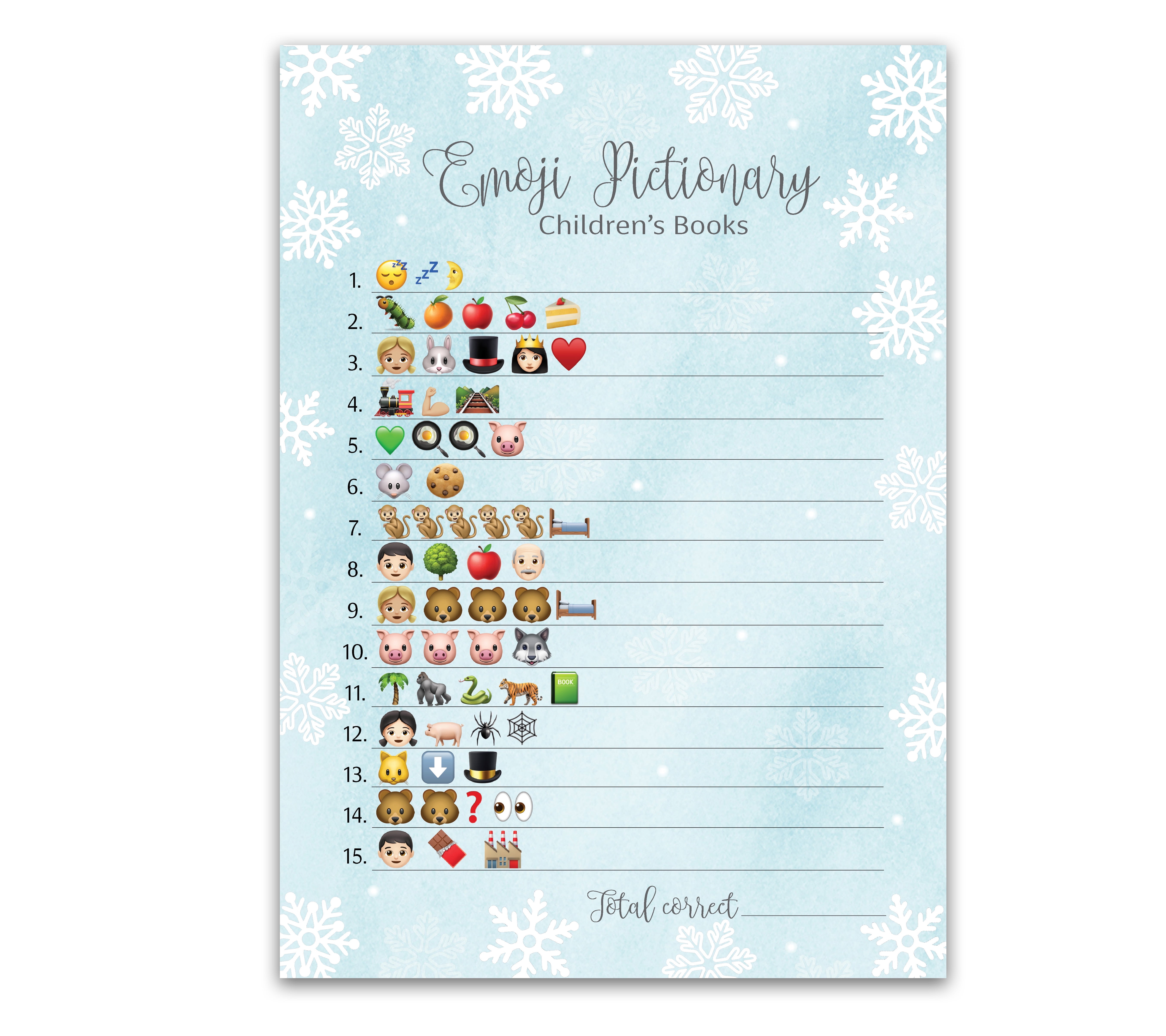 SNOWFLAKES Baby Shower Games — Pack of 25 — emotIcons Pictionary ...